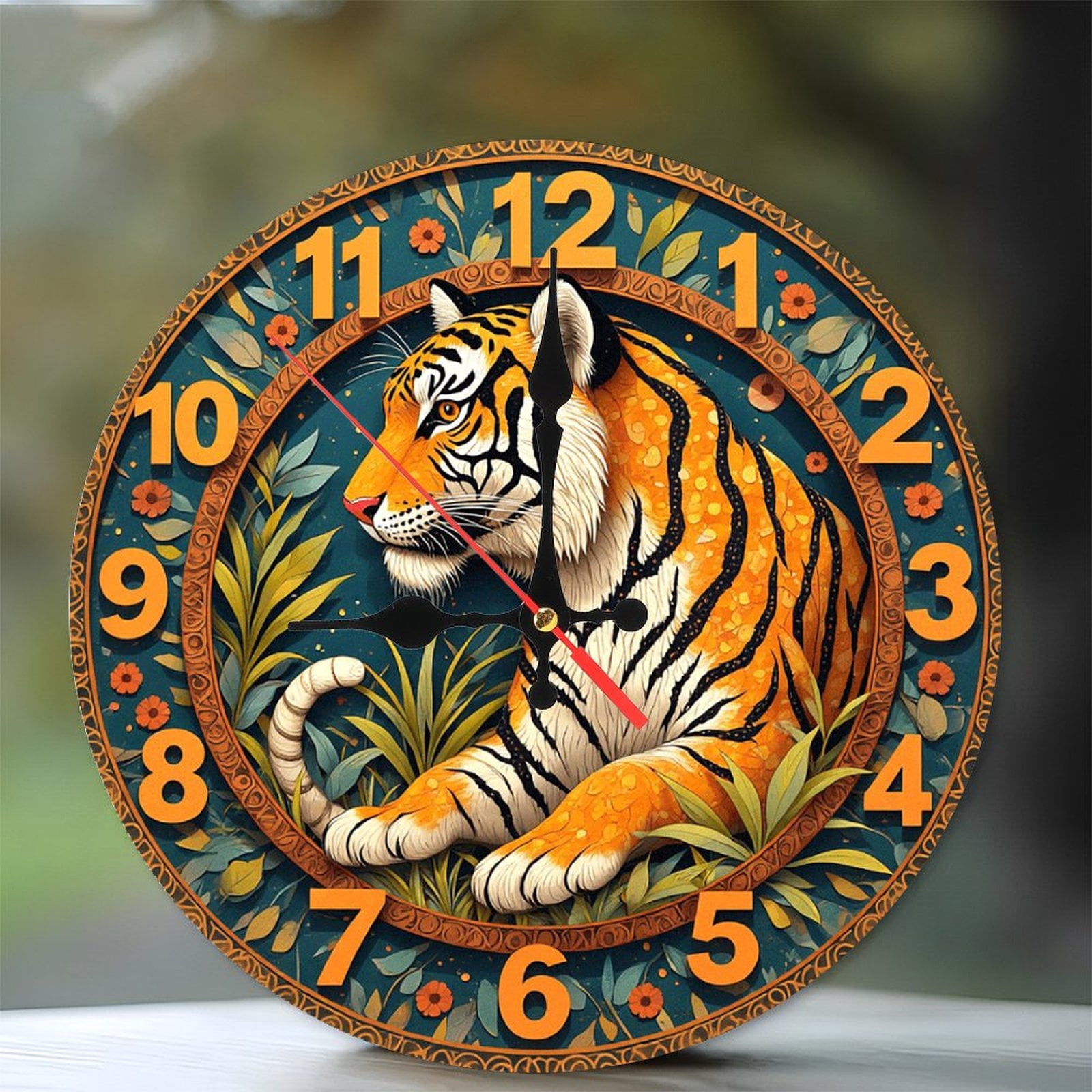 Tiger Wall Clock Decorative Unique Home Decor Art 10-Inch Silent Wooden ...