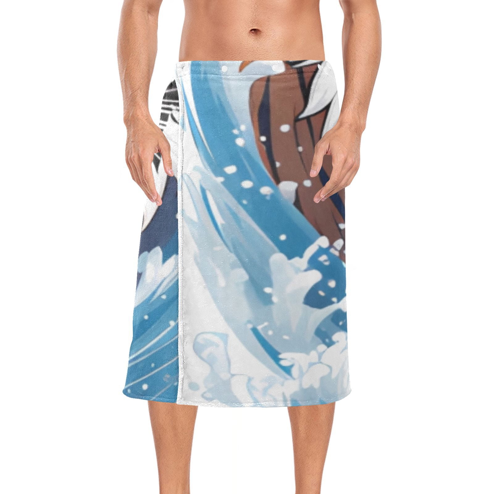 Tiger Waves Bath Towel Wrap for Man Adjustable Shower Wrap Button ...
