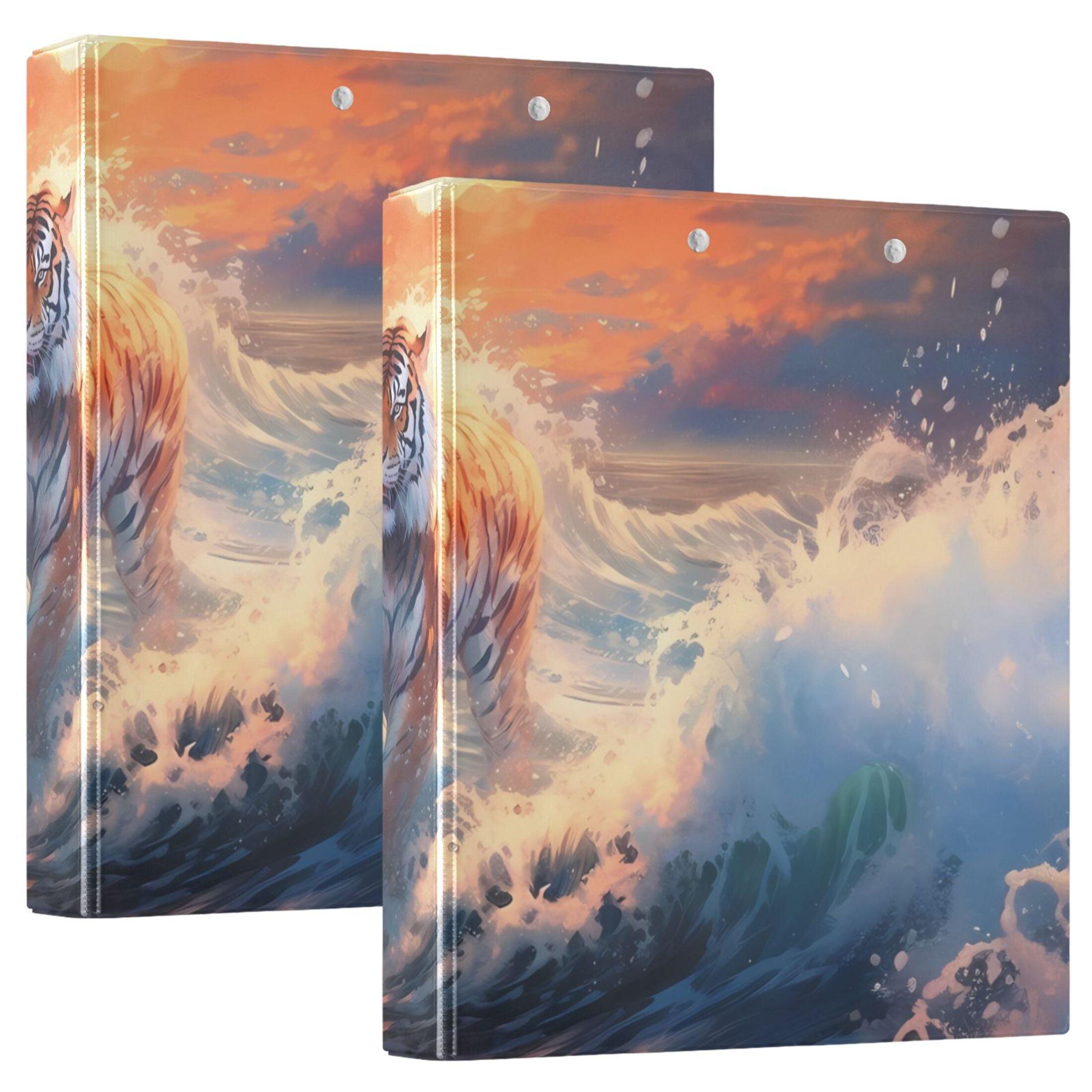 Tiger Waves Sun Clouds Sea 3 Ring Binders 1.5 inch Hardcover File ...