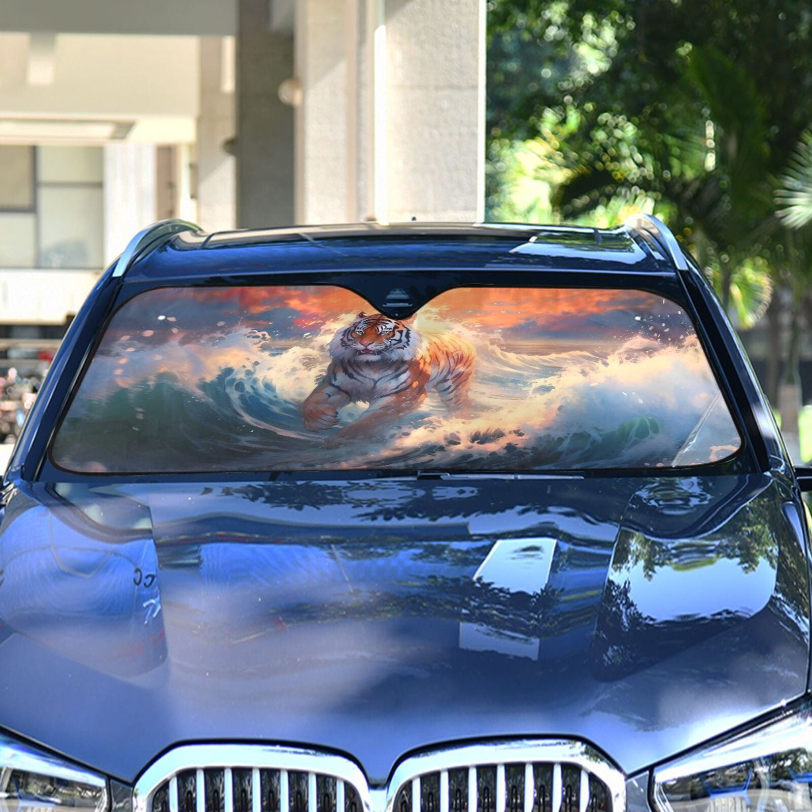 Tiger Waves Sun Clouds Sea Automotive Front Car Windshield Sun Shade ...