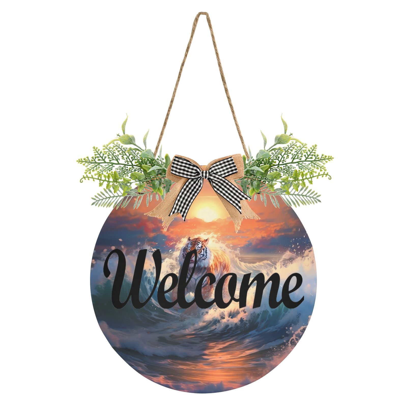 Tiger Waves Sun Clouds Sea Welcome Sign for Front Door Wreath Door Sign ...