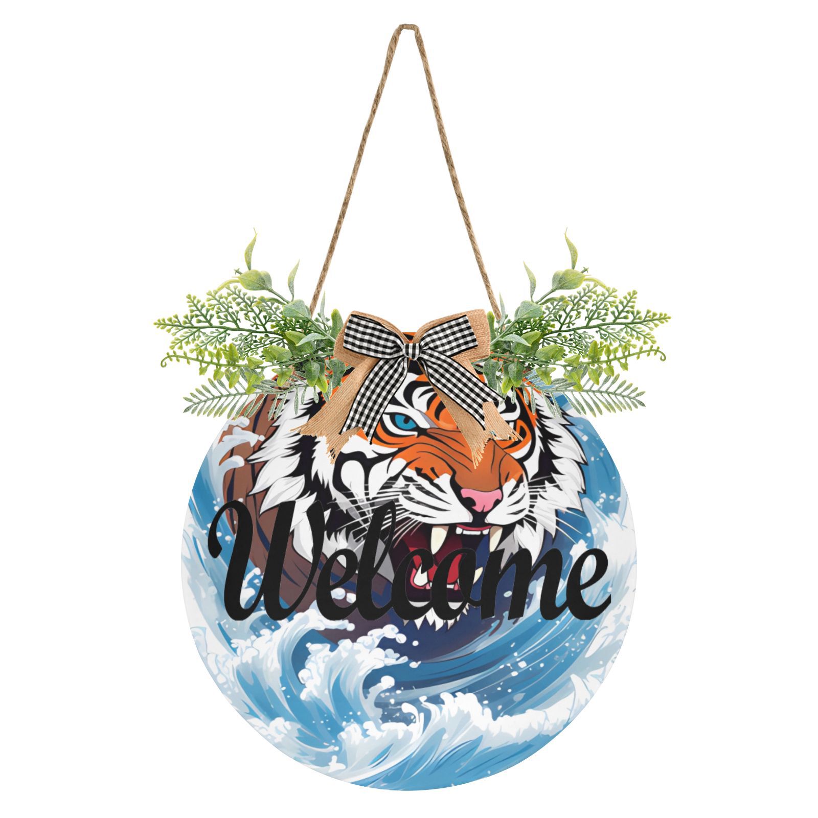 Tiger Waves Welcome Sign for Front Door Wreath Door Sign for Farmhouse ...