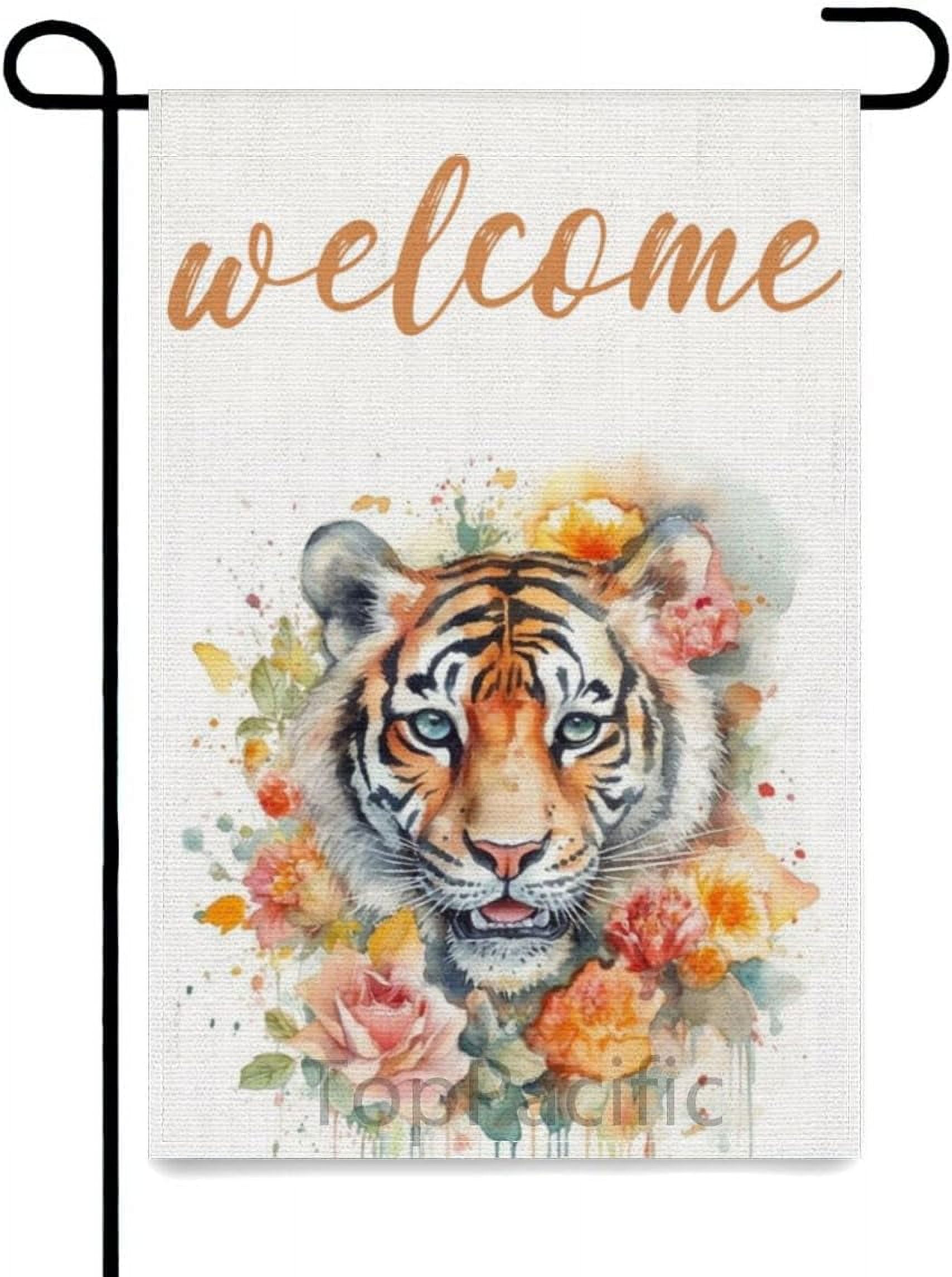 Tiger Welcome Fall Garden Flag Double Sided, Tiger Buffalo Plaid Check ...
