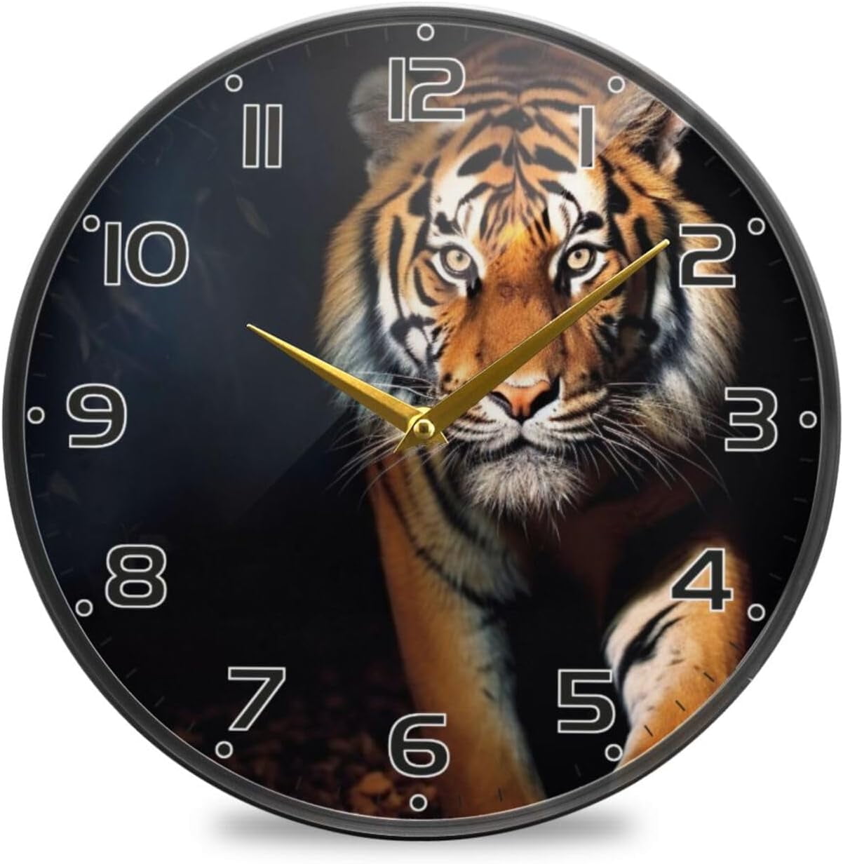 Tiger Wildlife Wall Clock Round Silent Non Ticking Battery Operated ...