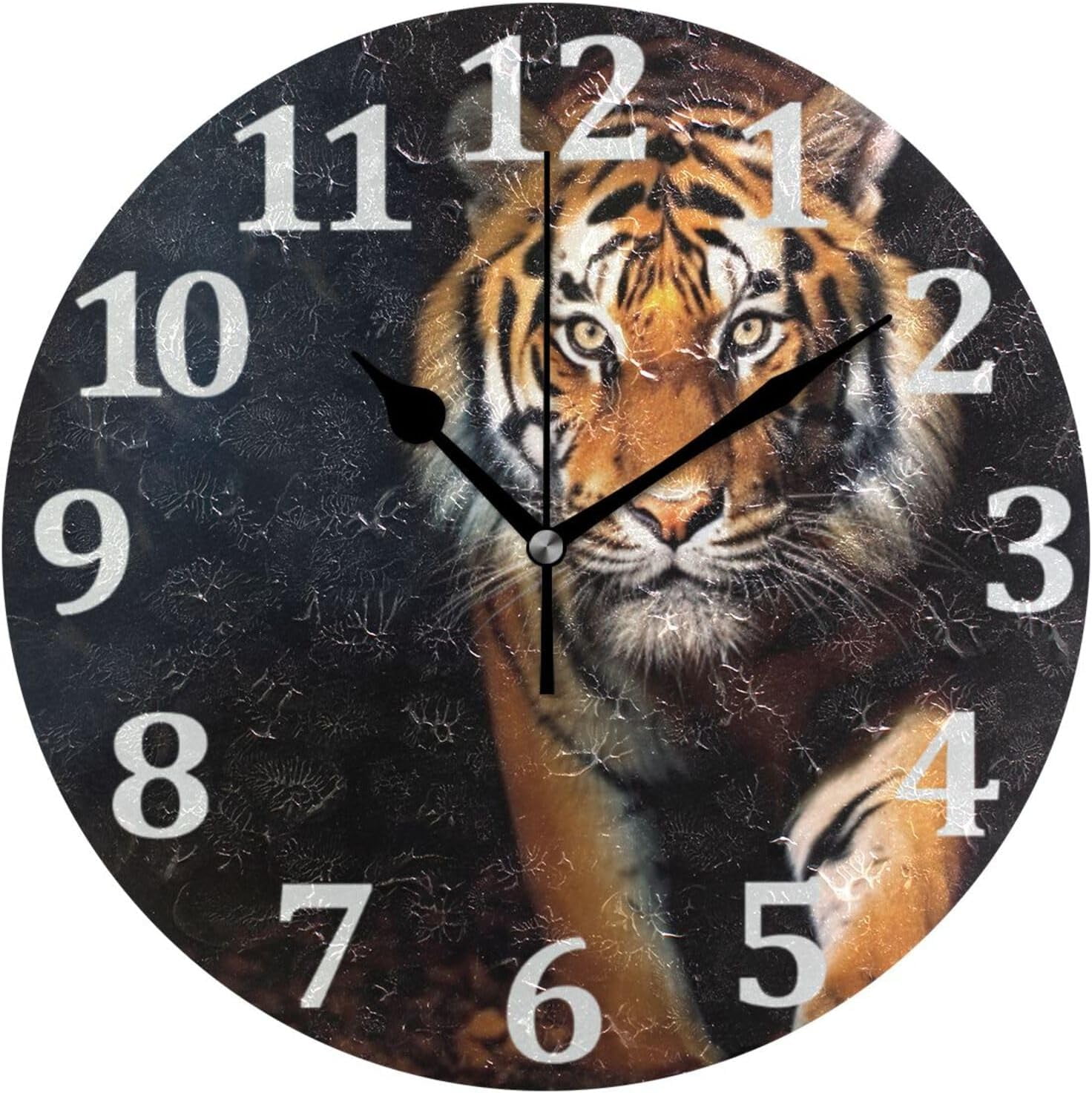 Tiger Wildlife Wall Clock Round Vintage Silent Non Ticking Battery ...