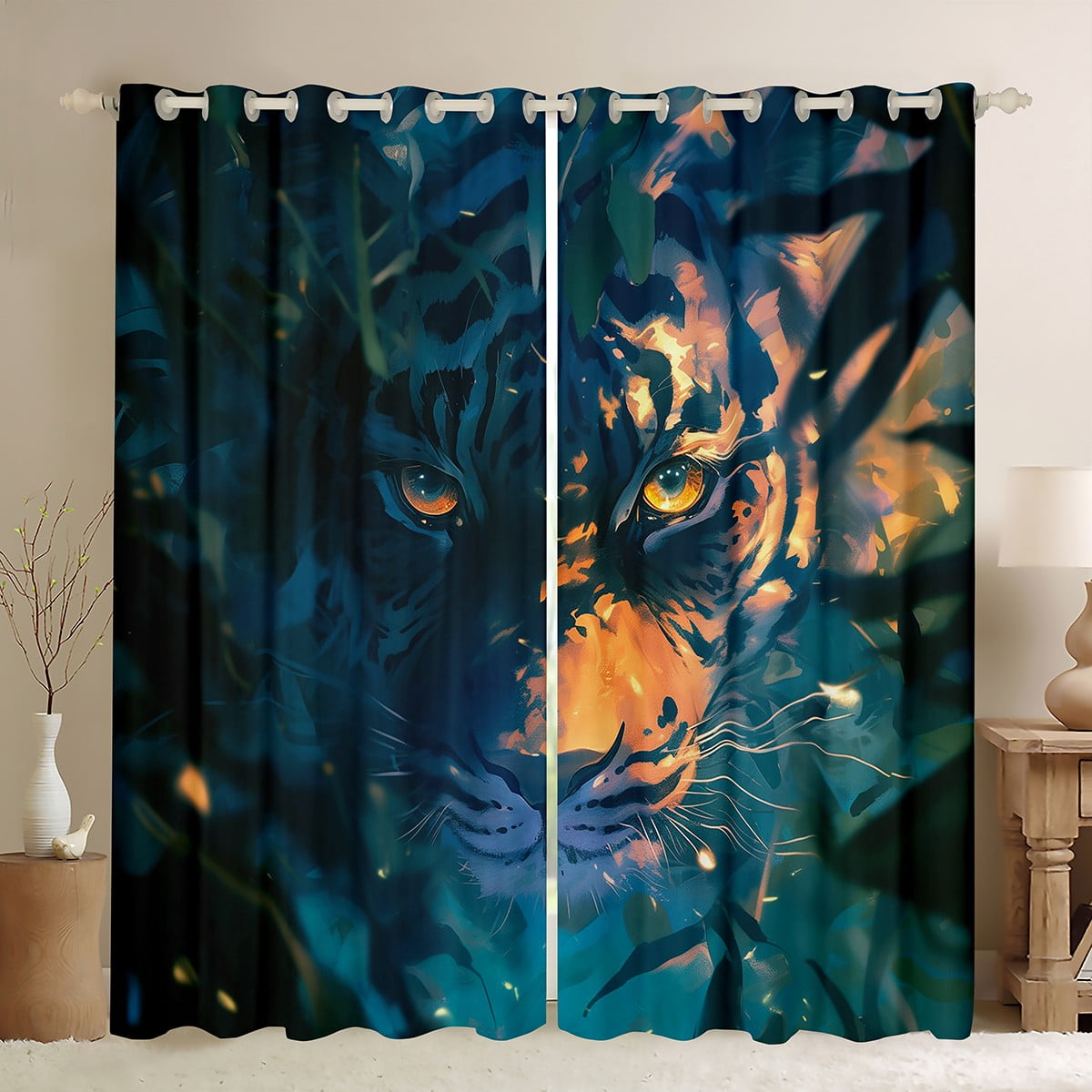 Tiger Window Curtains 42"Wx63"L Safari Animal Curtains & Drapes Jungle ...