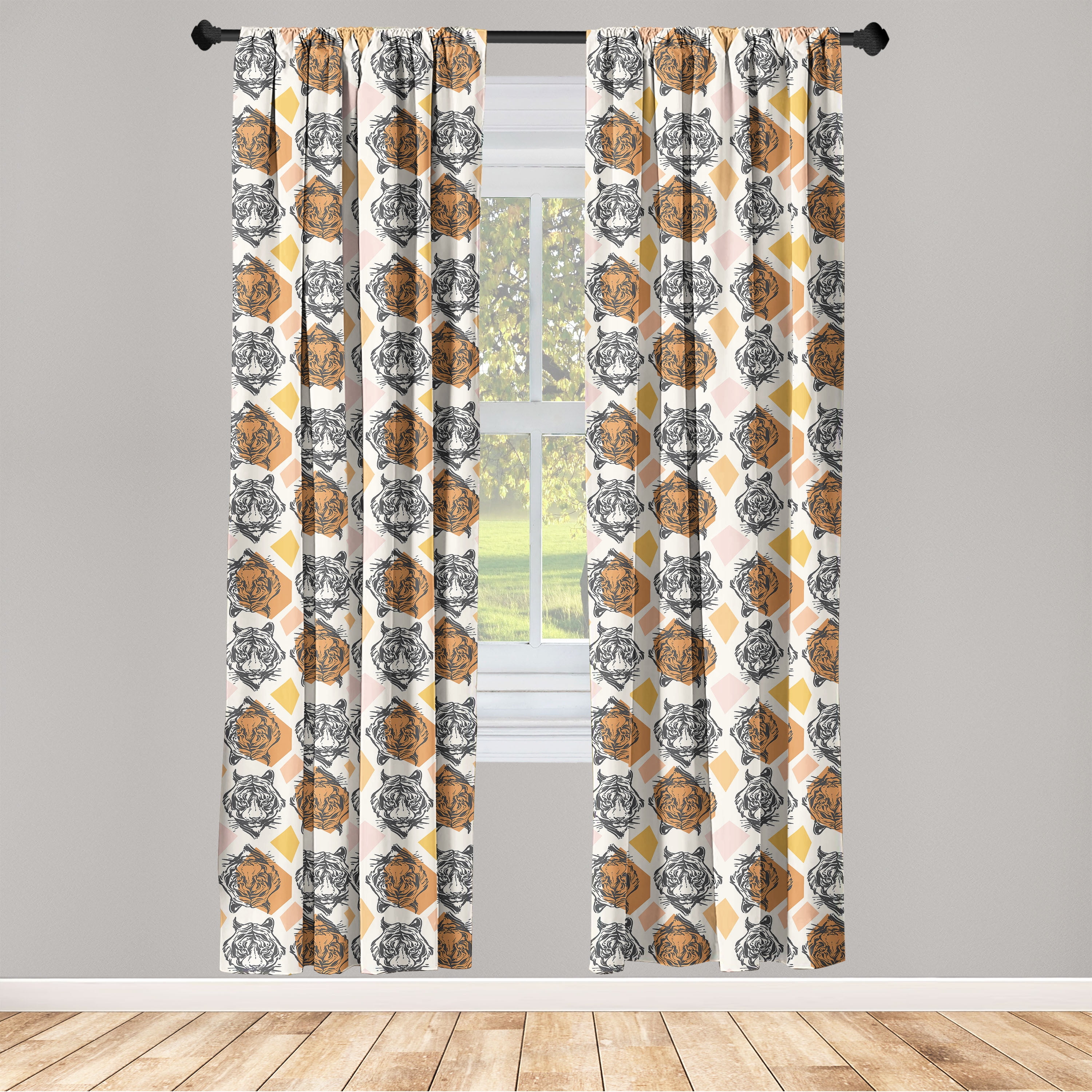 Tiger Window Curtains, Exotic Wild Big Cat Heads and Pastel Colored ...