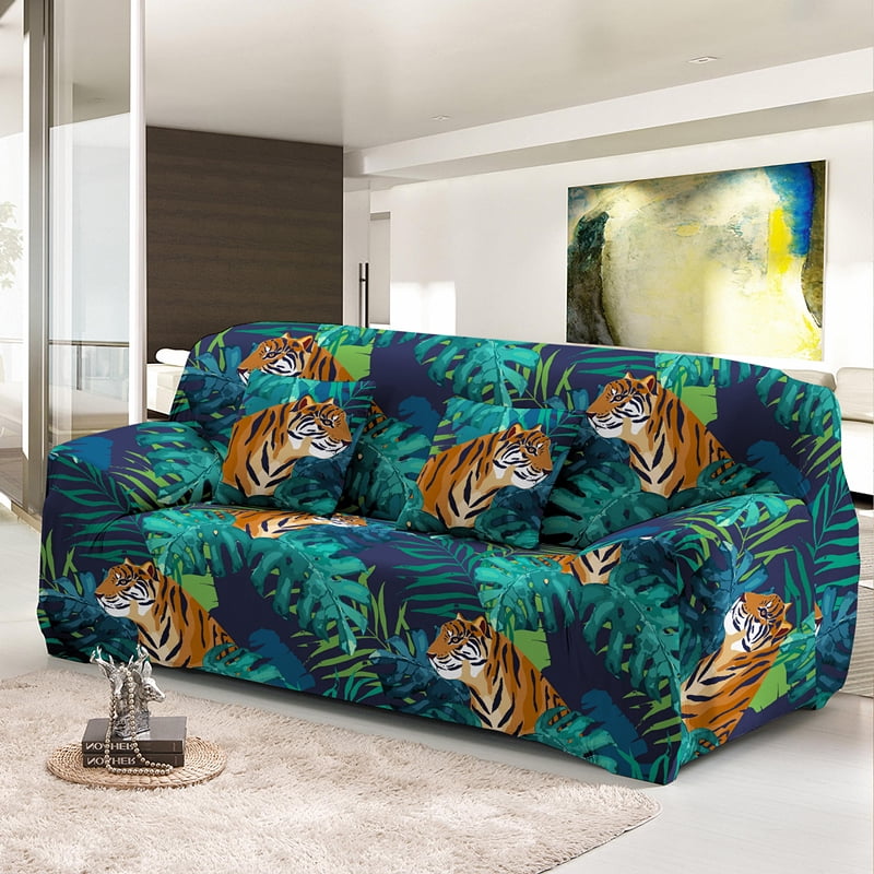 Tiger With Tropical Leaves Sofa Cover For Living Room Detachable ...