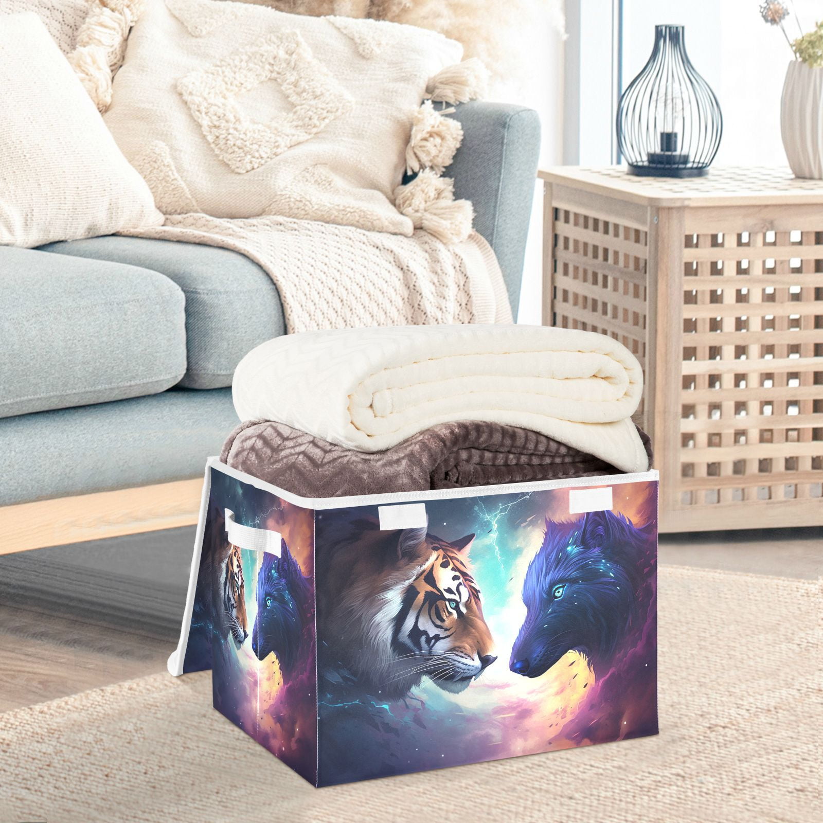 Tiger Wolf Storage Basket Foldable Laundry Basket Shelf Kids Toy ...