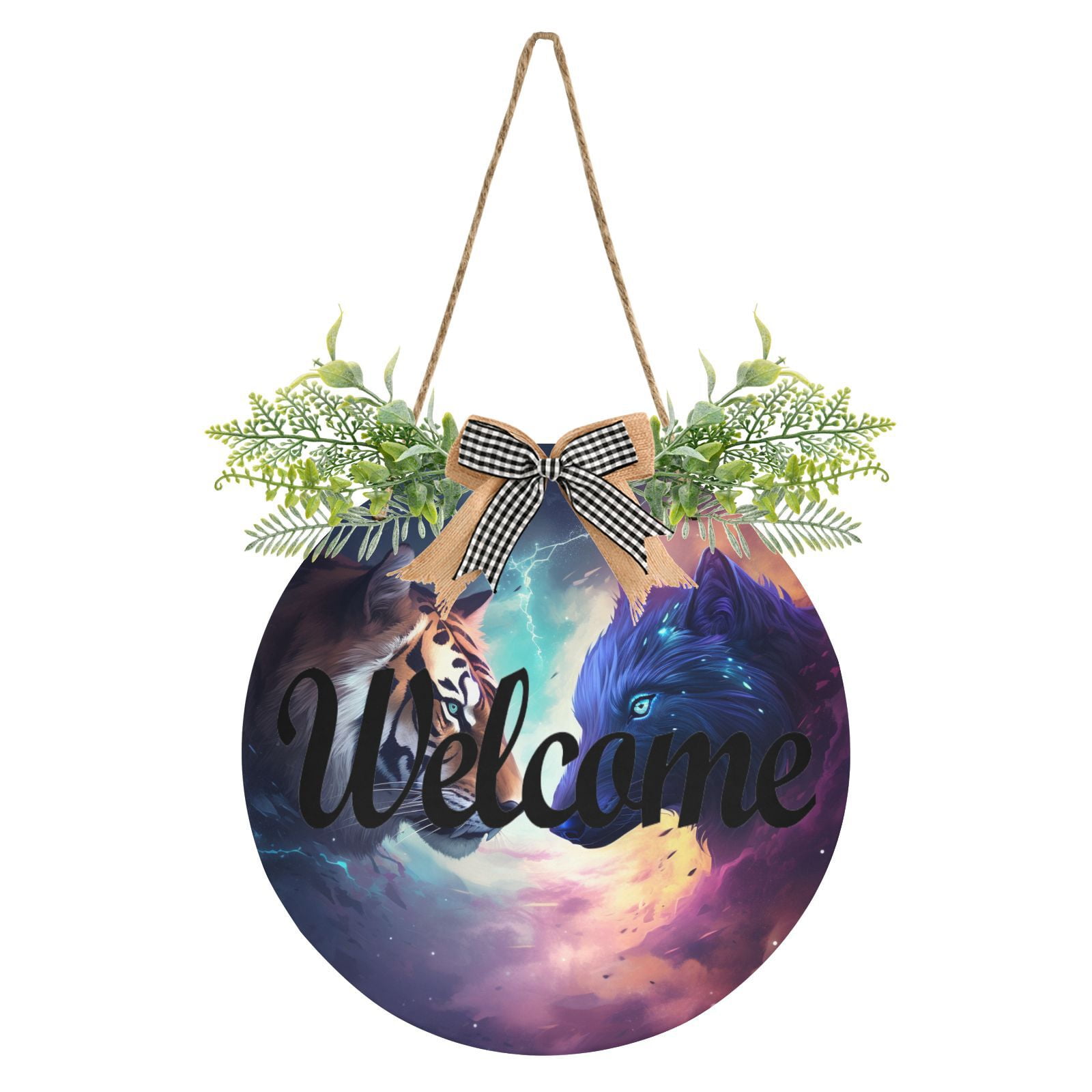 Tiger Wolf Welcome Sign for Front Door Wreath Door Sign for Farmhouse ...