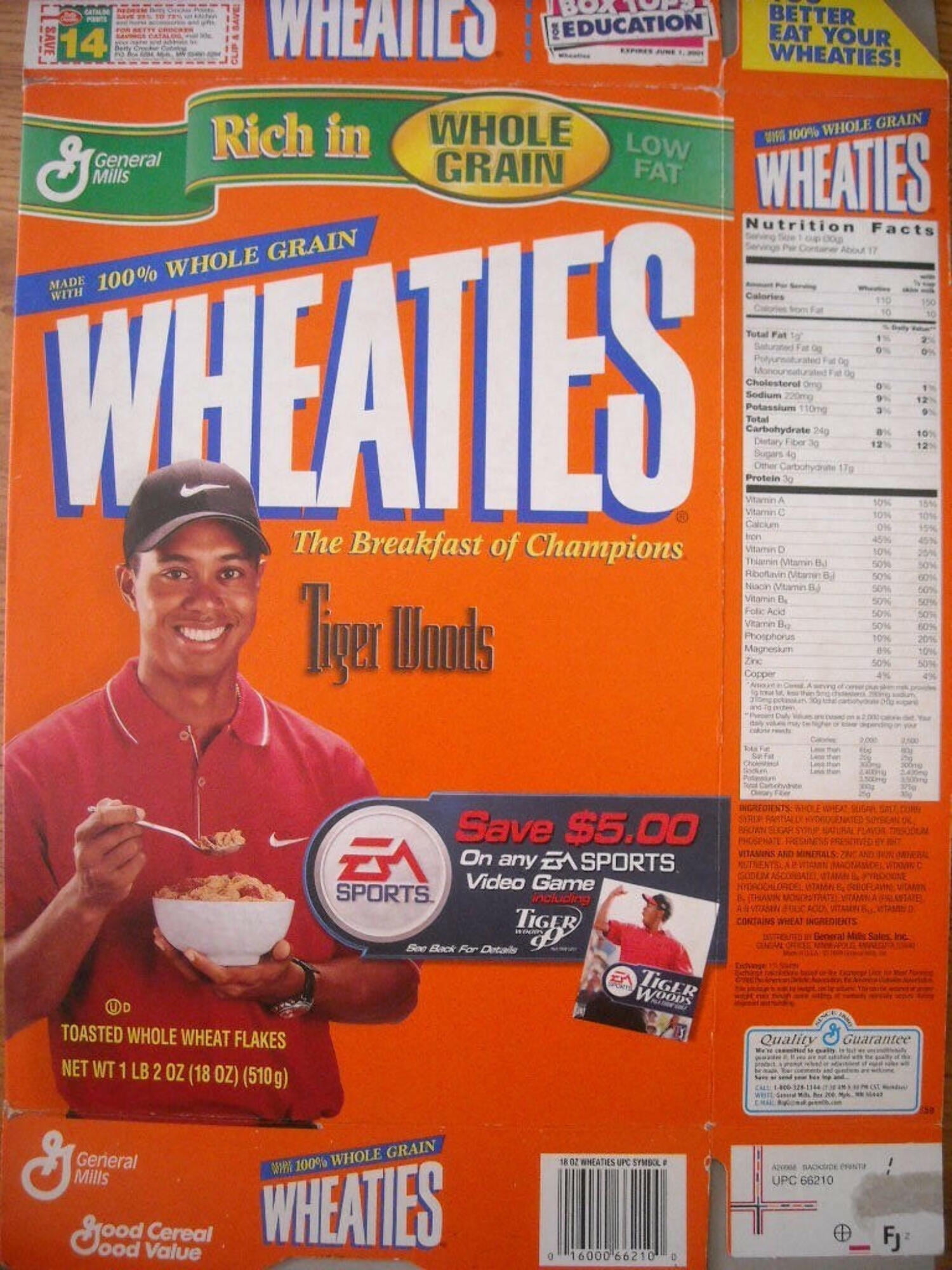 Tiger Woods 1999 Wheaties commemorative cereal box (EA Sports offer ...