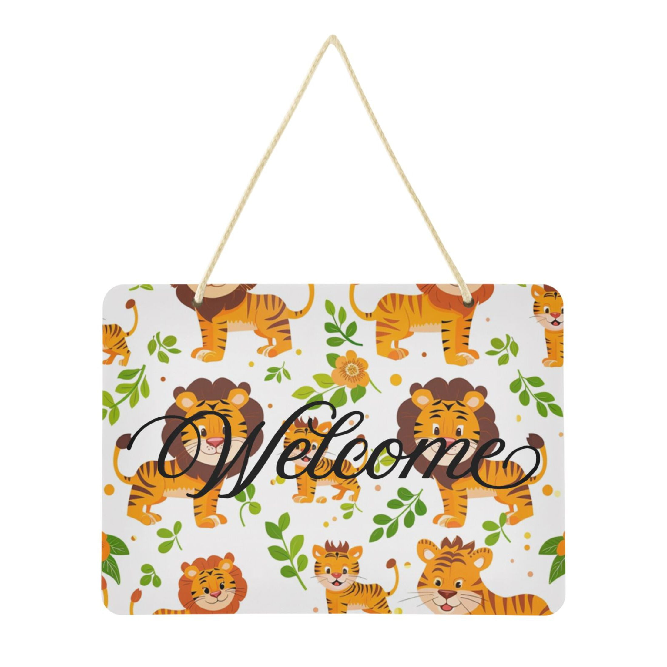 Tiger and Lion Welcome Sign Front Door PVC 14x10 inch Hanger Hello Sign ...