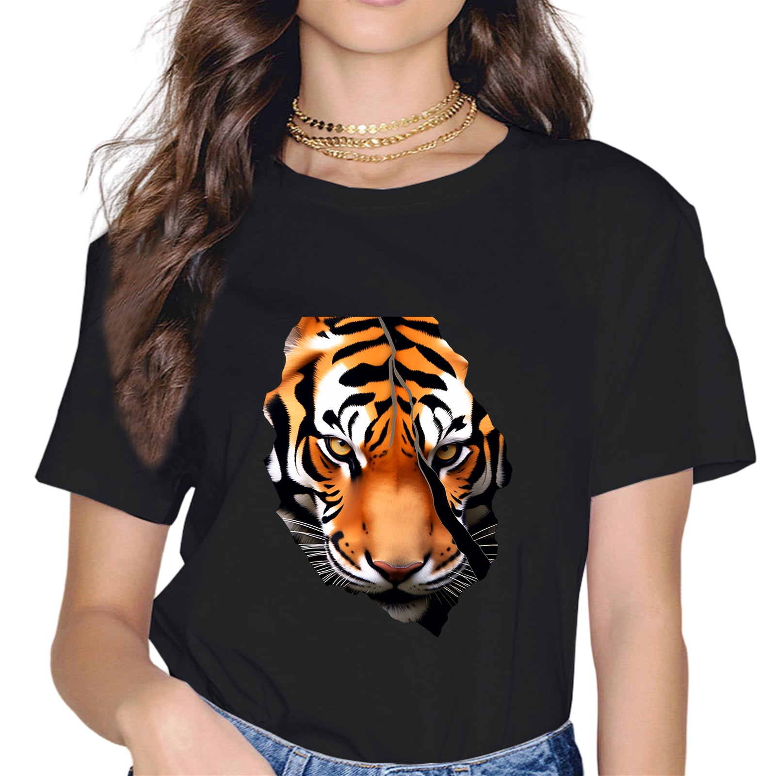 Tiger angry Face Ripped Graphic T-Shirt - Walmart.com
