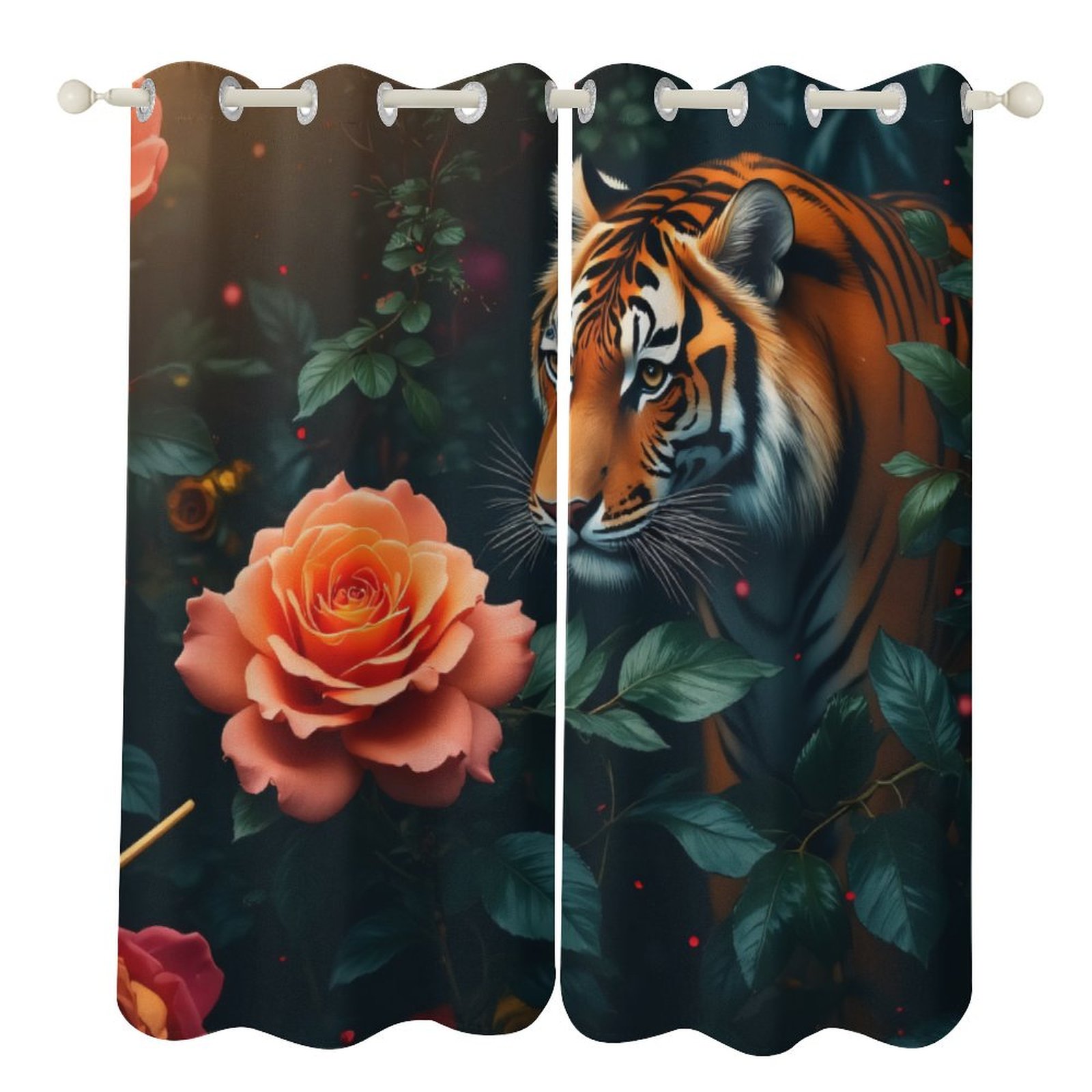 Tiger in Floral Garden 2 Panels Curtains for Bedroom Living Room Drapes ...