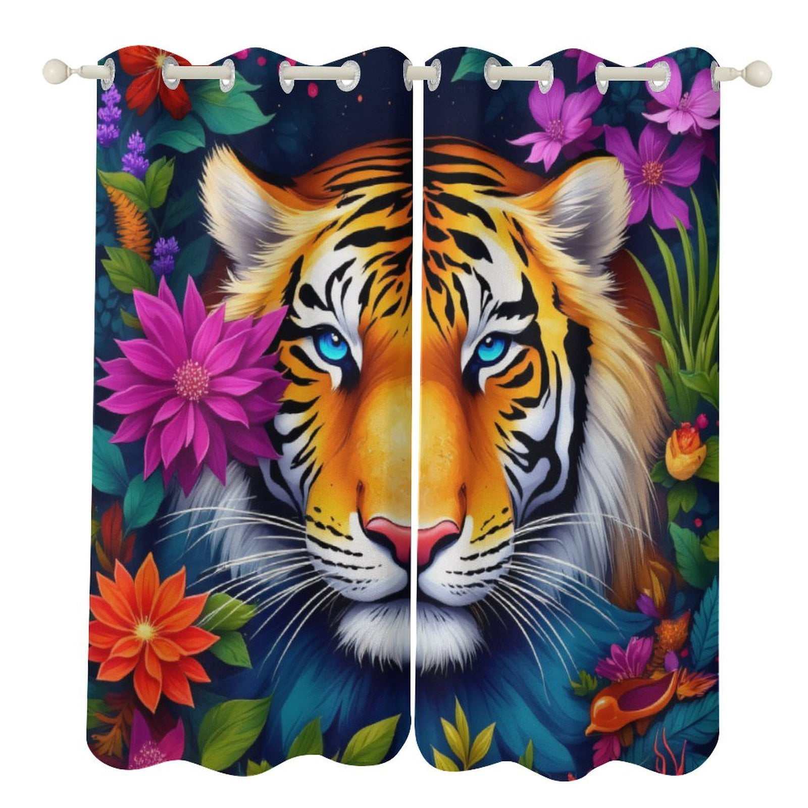 Tiger in Floral Jungle Luxury Window Curtains Blinds for Living Room ...