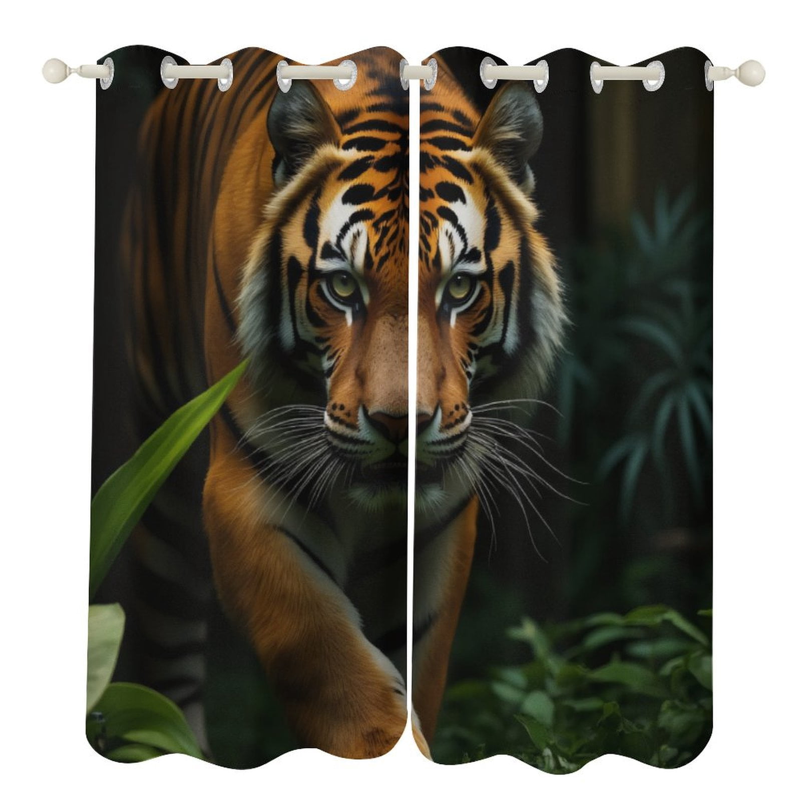 Tiger in Jungle 2 Panels 3D Printing Pattern Curtain for Bedroom Living ...