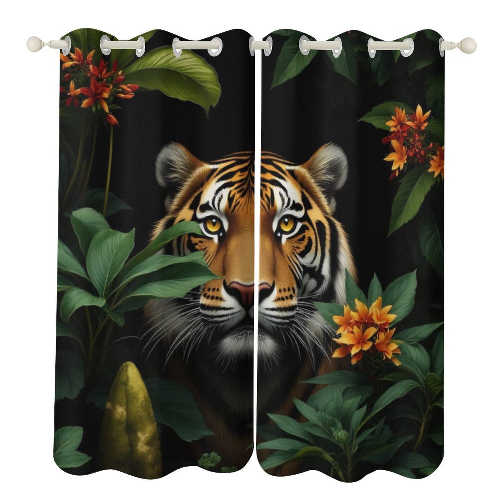 Tiger in Jungle Floral Print Luxury Window Curtains Blinds for Living ...
