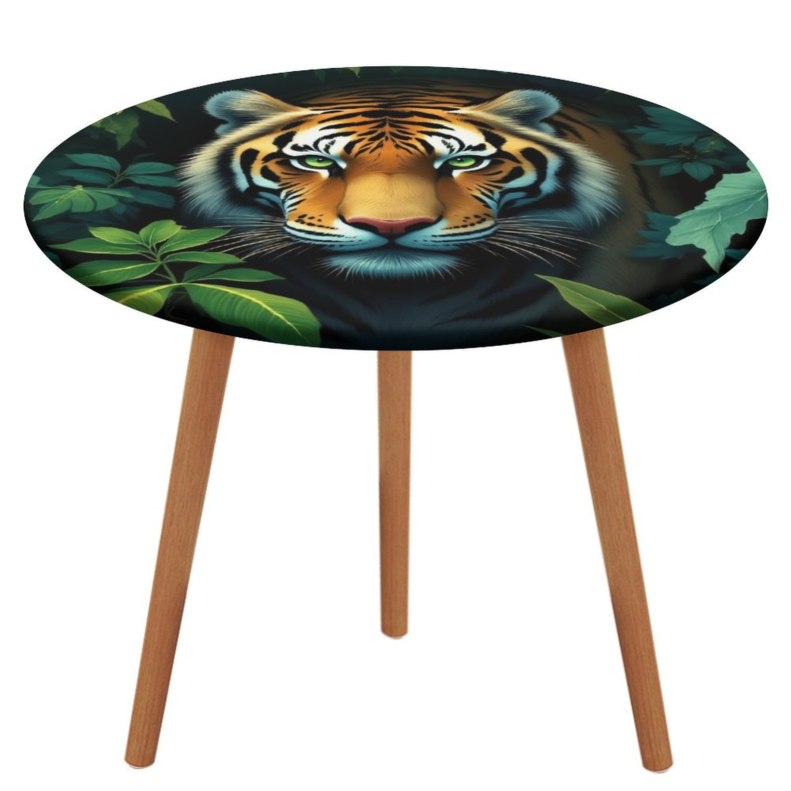 Tiger in Jungle Leaves(1) Pattern Round Tablecloth Waterproof Elastic ...