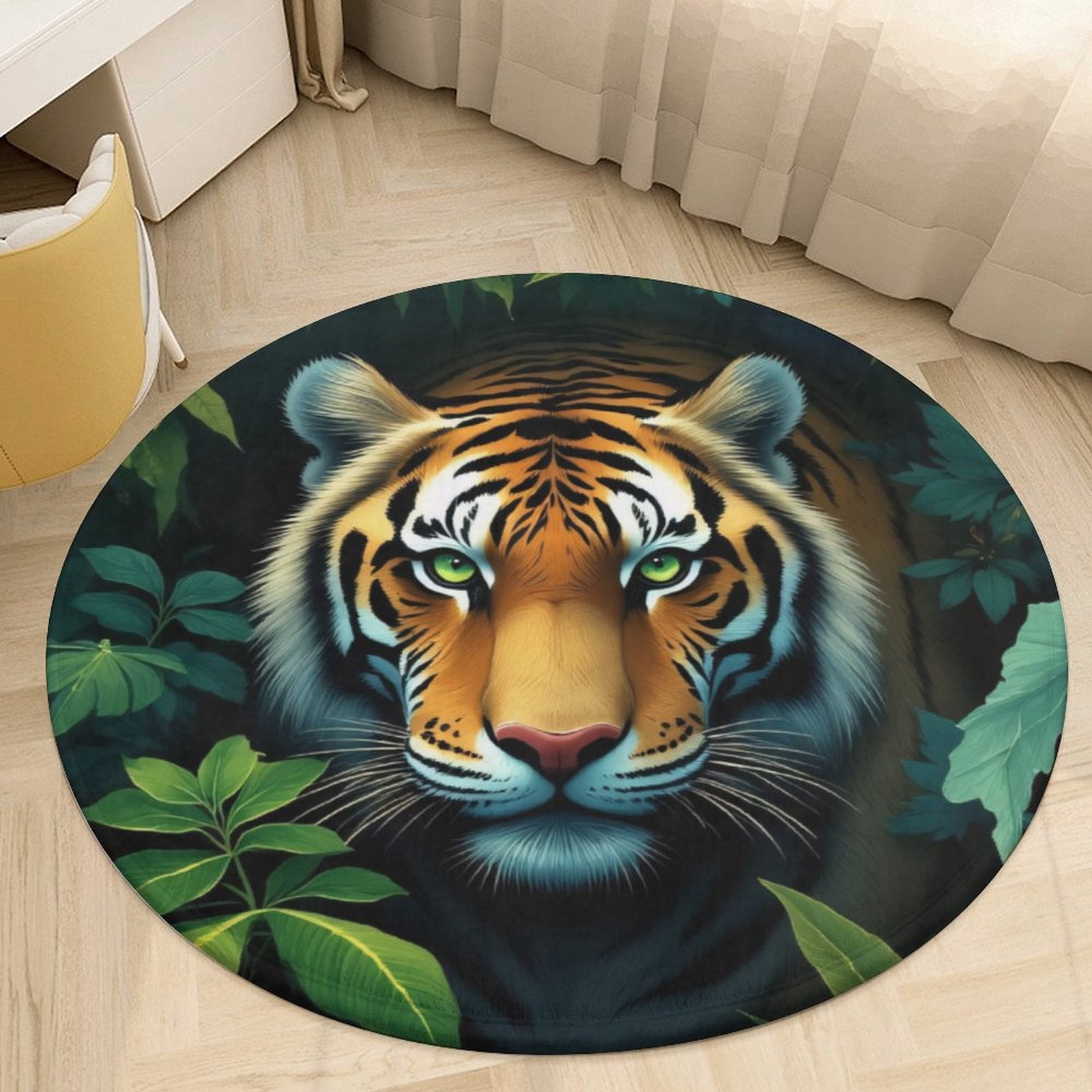 Tiger in Jungle Leaves(1) Round Area Rugs for Bedroom Living Room, 5FT ...