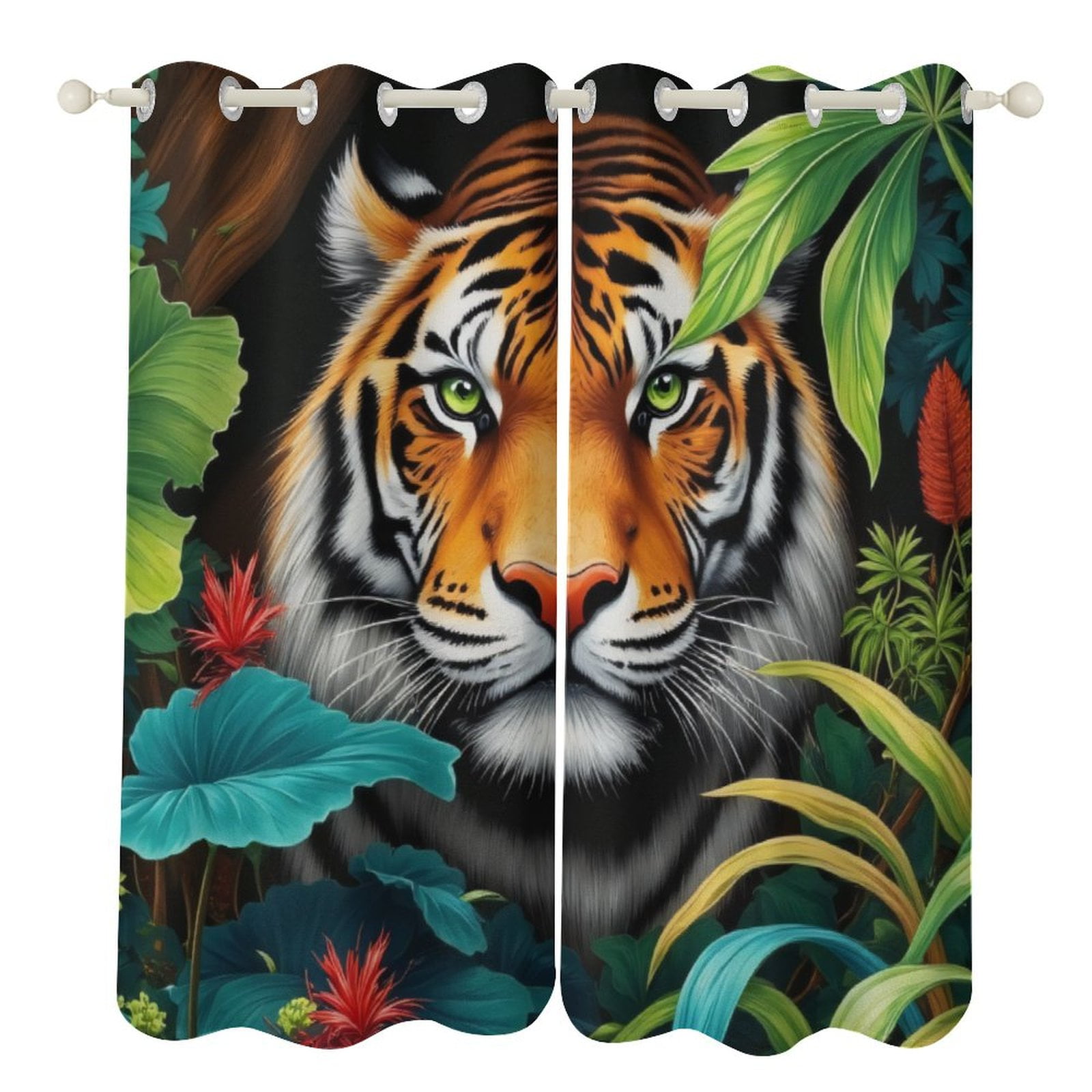 Tiger in Jungle Leaves(4) Blackout Window Curtains for Bedroom Living ...