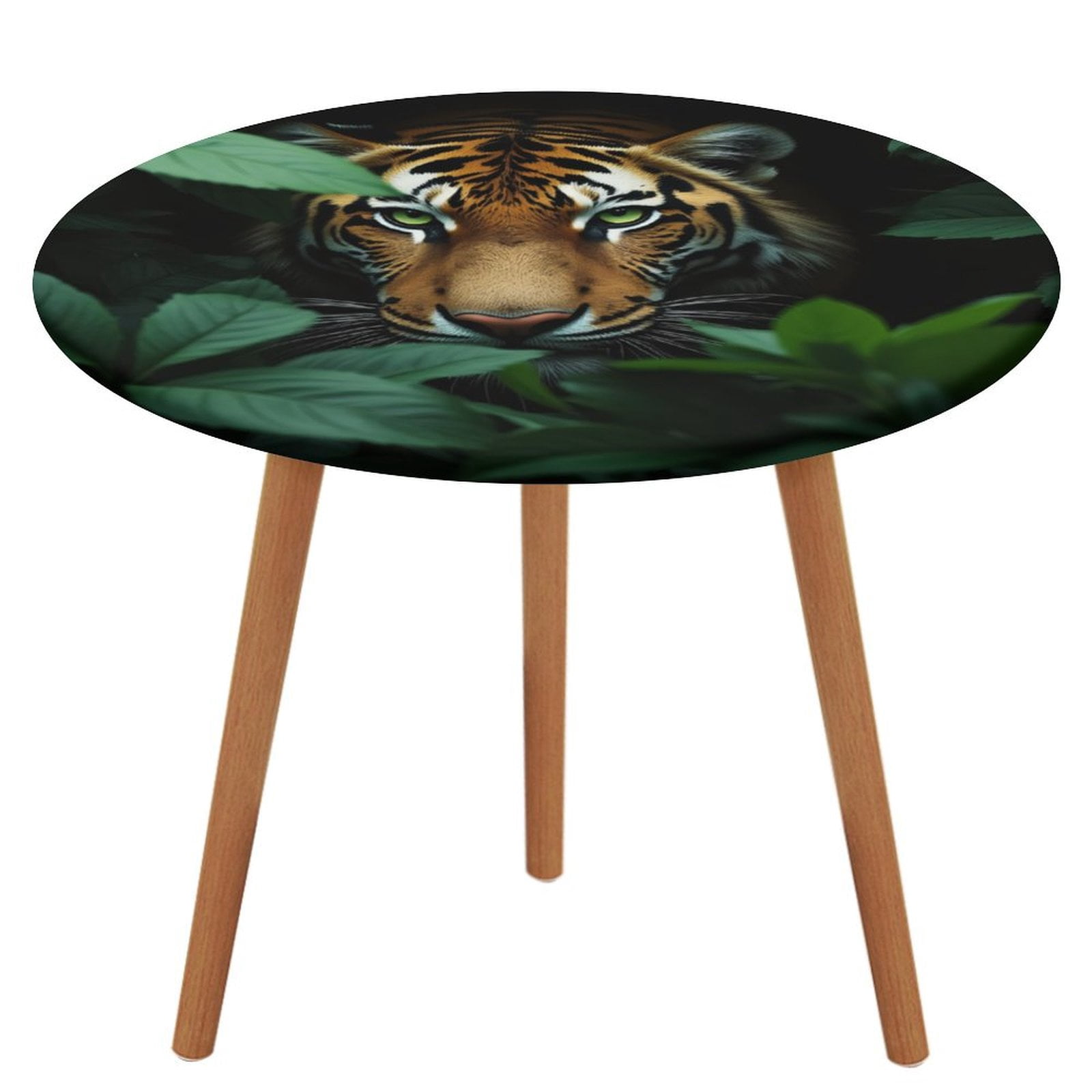 Tiger in Jungle Leaves Pattern Round Tablecloth Waterproof Elastic ...