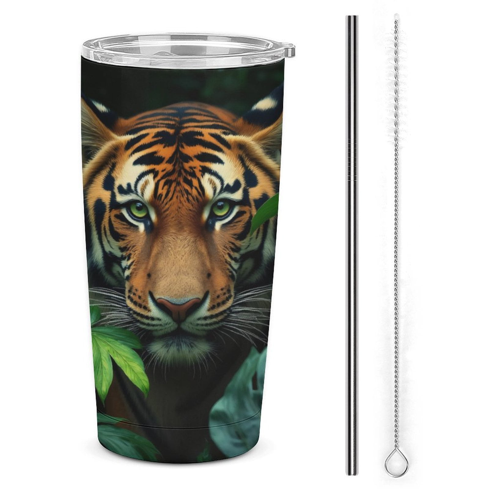 Tiger in Jungle Leaves Tumbler with Lids And Straws Insulated Cup ...