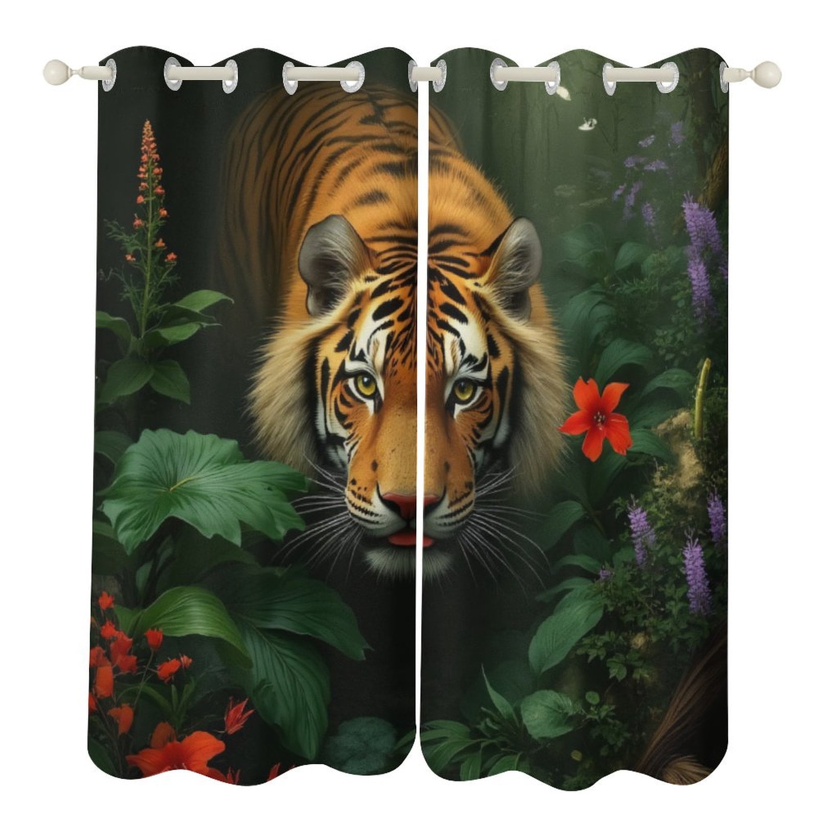 Tiger in Jungle Luxury Window Curtains Blinds for Living Room Kids ...