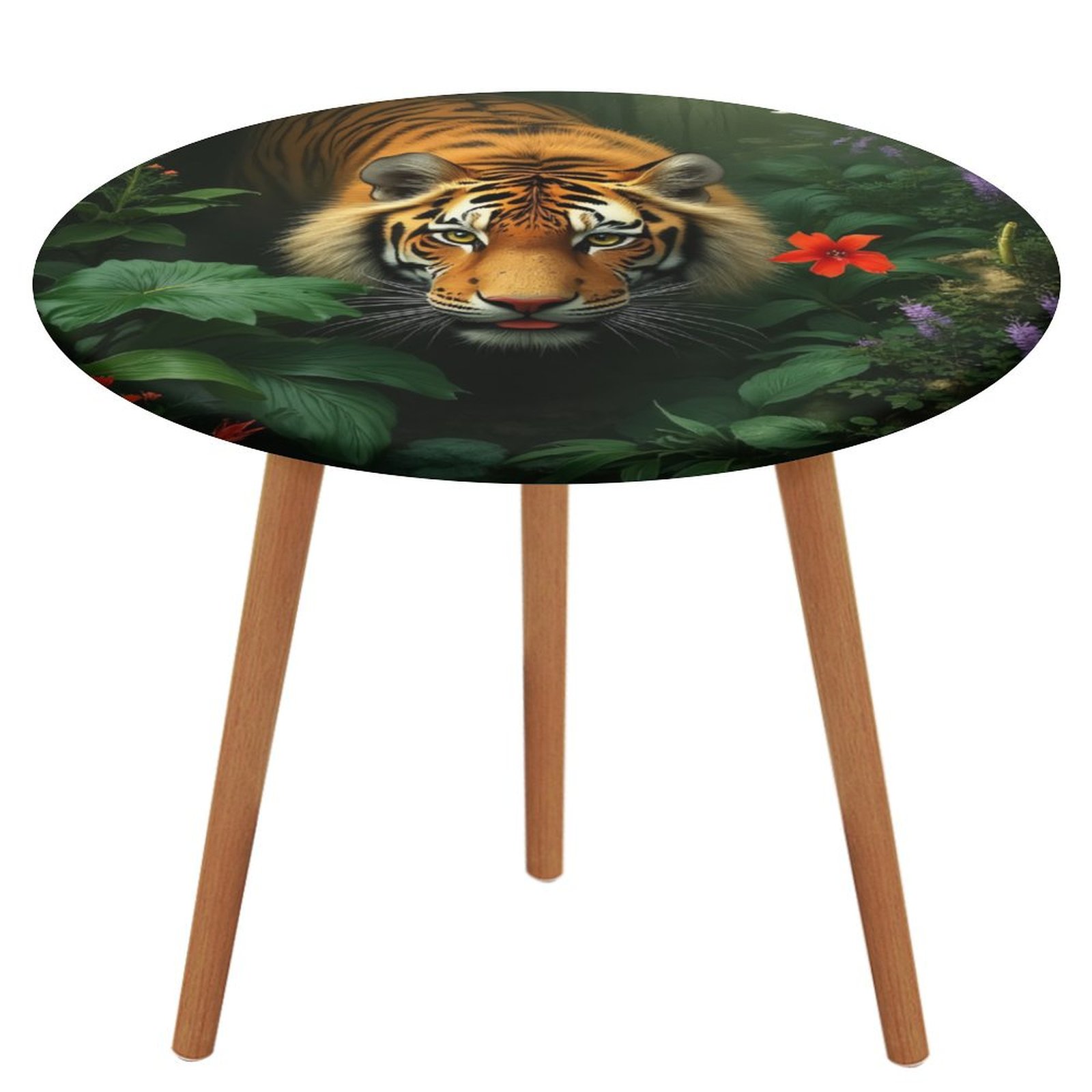 Tiger in Jungle Pattern Round Tablecloth Waterproof Elastic Table ...