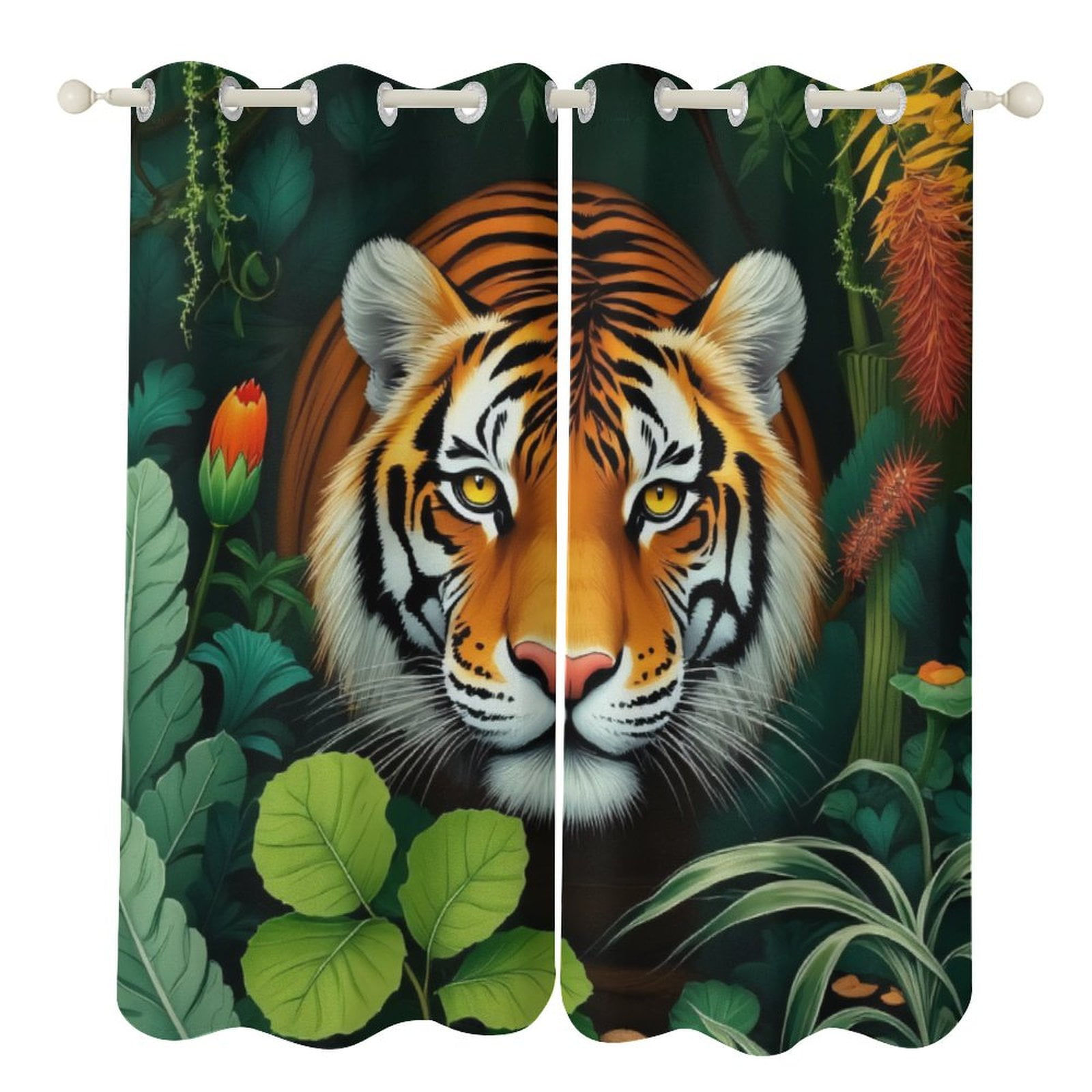 Tiger in Jungle Print Blackout Window Curtains for Bedroom Living Room ...