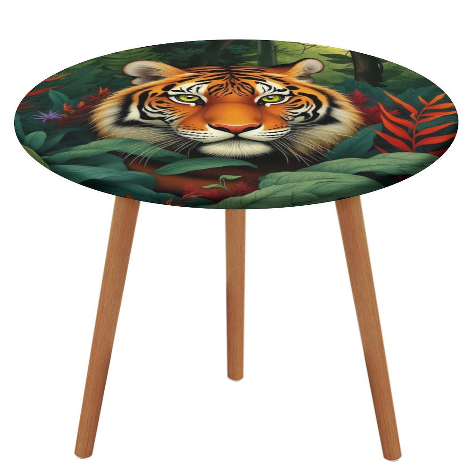 Tiger in Jungle Print Pattern Round Tablecloth Waterproof Elastic Table ...