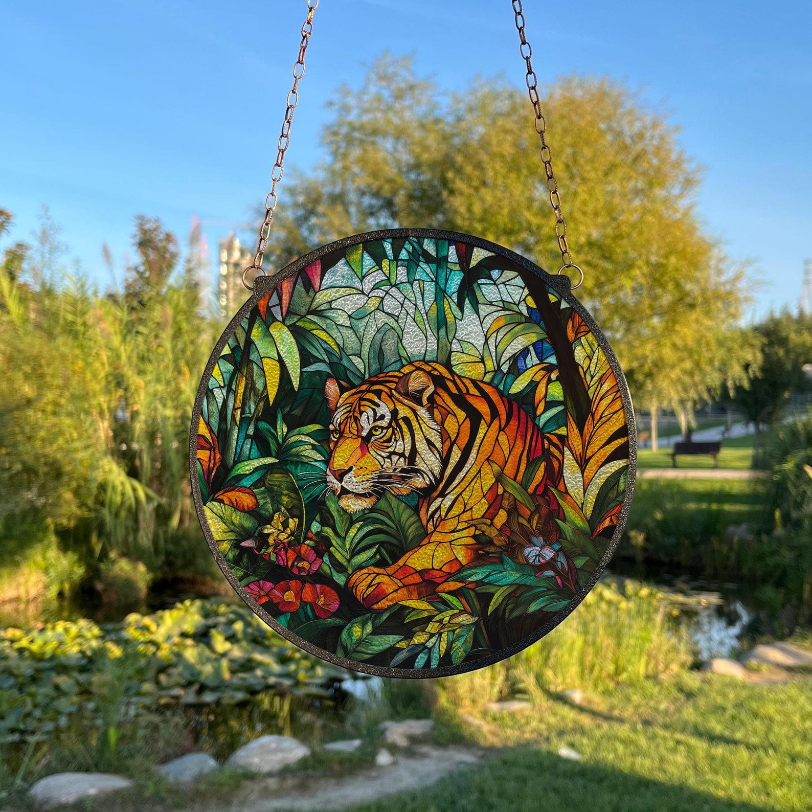 Tiger in Jungle Stained Glass Style Wall and Window Decoration, Sun ...