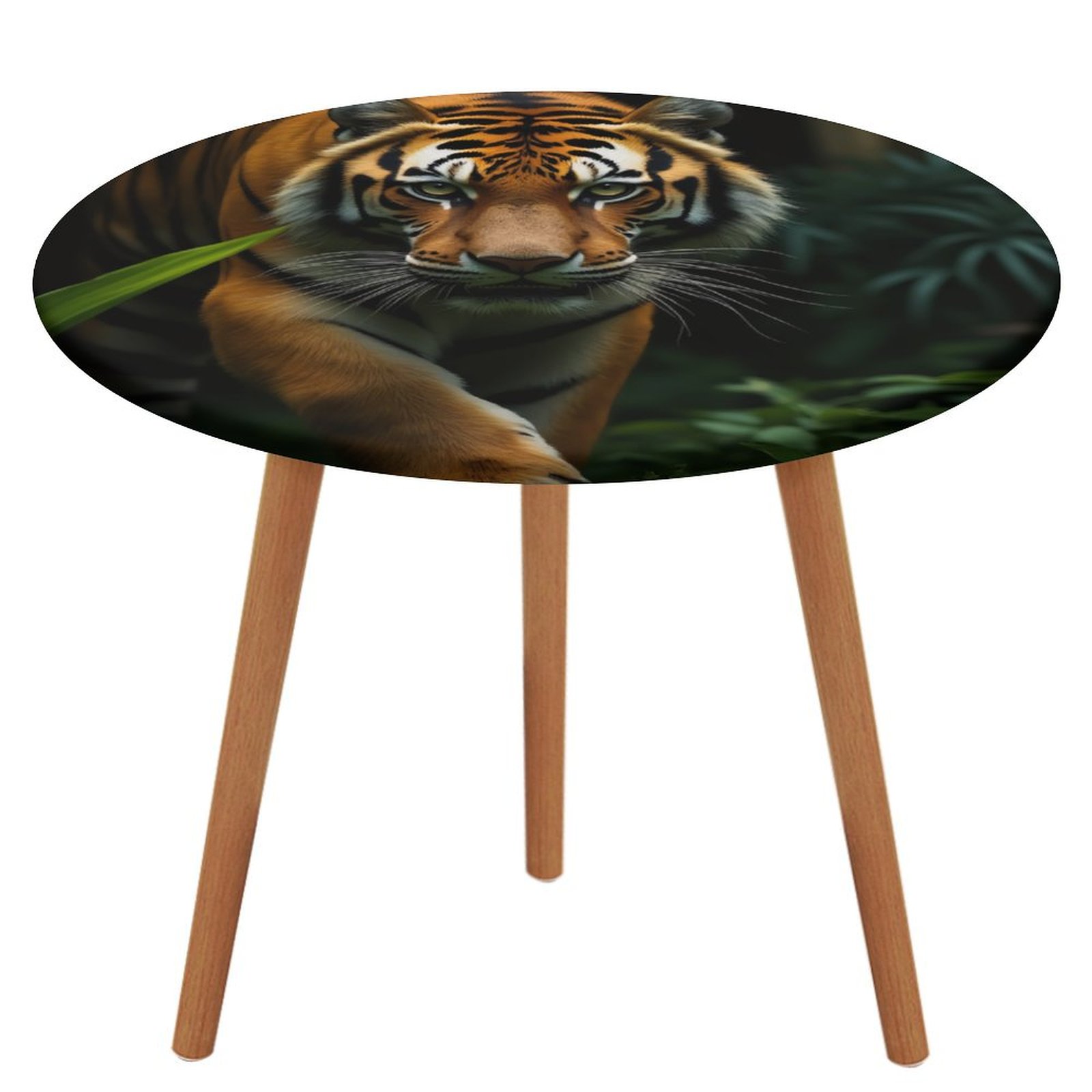 Tiger in Jungle Tablecloth Round Elastic Fitted Waterproof Table Cover ...