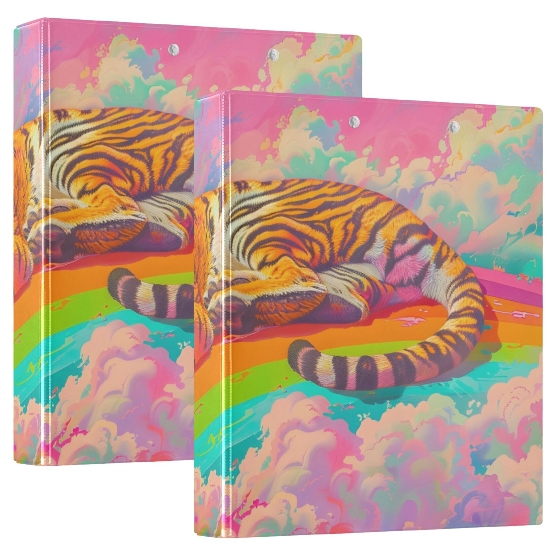 Tiger in Rainbow Clouds 3 Ring Binders 1.5 inch Hardcover File Folders ...