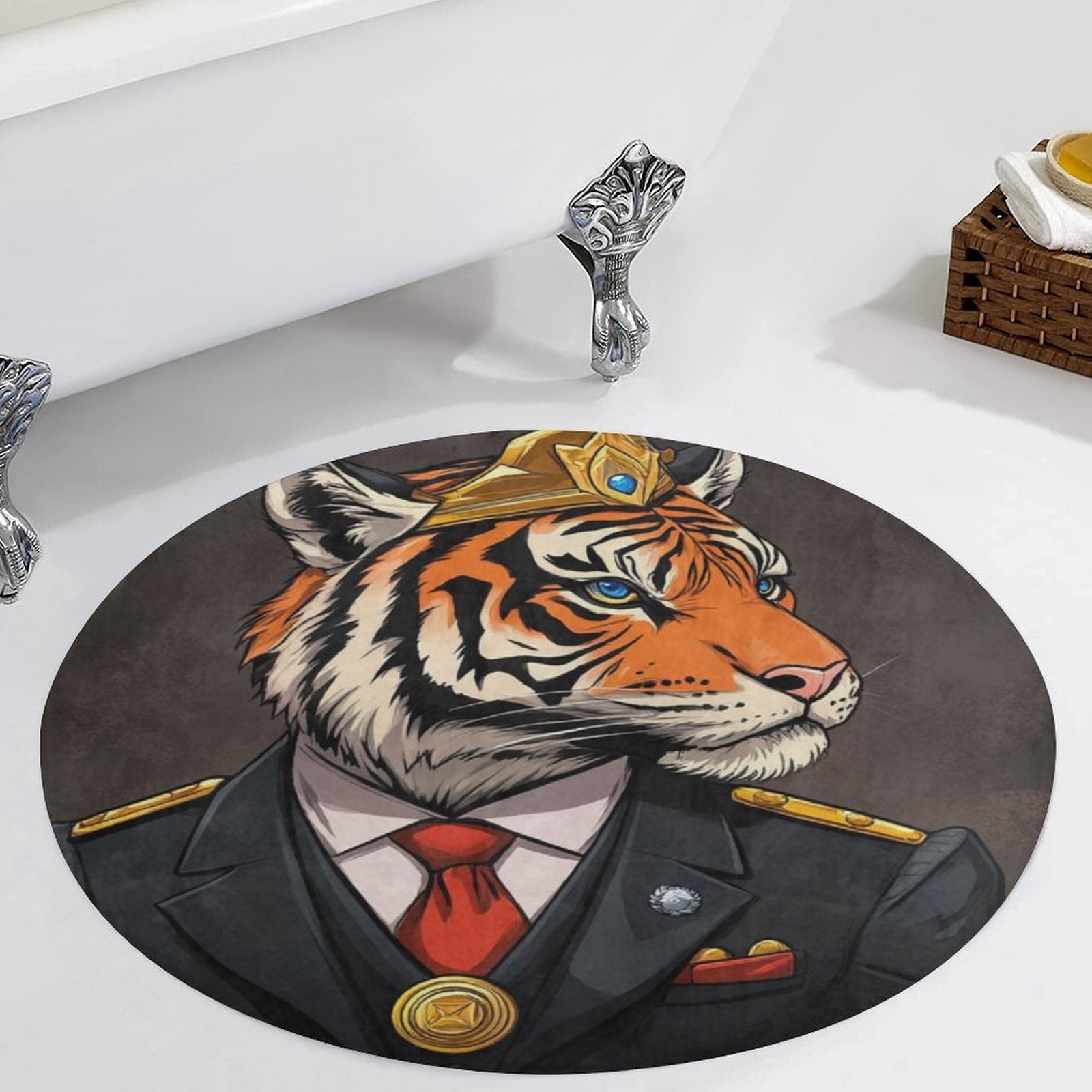 Tiger in Suit with Crown Area Round Carpet Living Room Bedroom Rugs ...