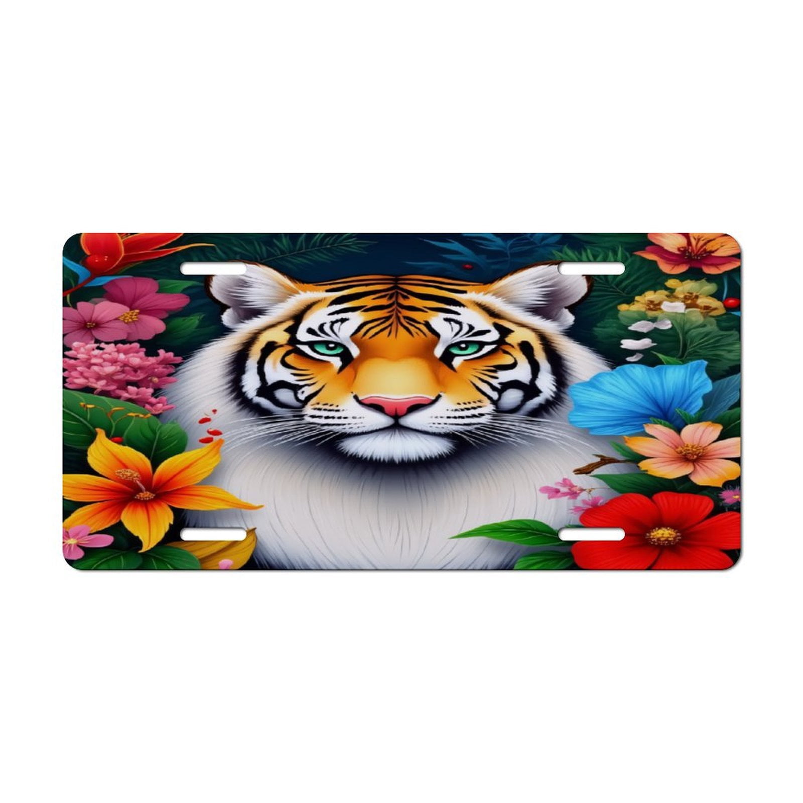 Tiger in Tropical Floral Paradise License Plate Lightweight Aluminum ...