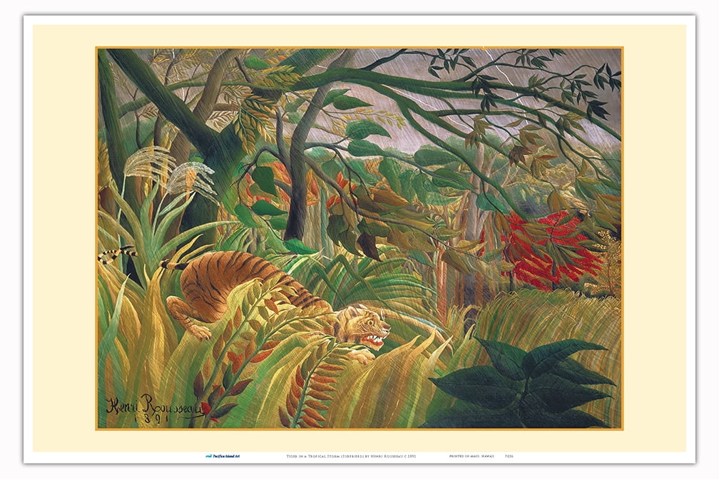 Tiger in a Tropical Storm (Surprised) - From an Original Color Painting ...