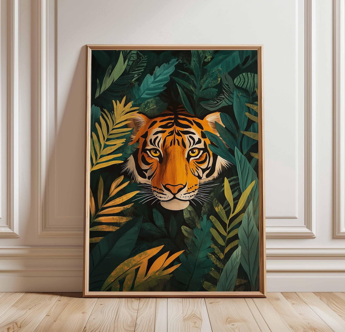 Tiger in the Jungle Poster Wild Animal Art Vibrant Jungle Leaves ...