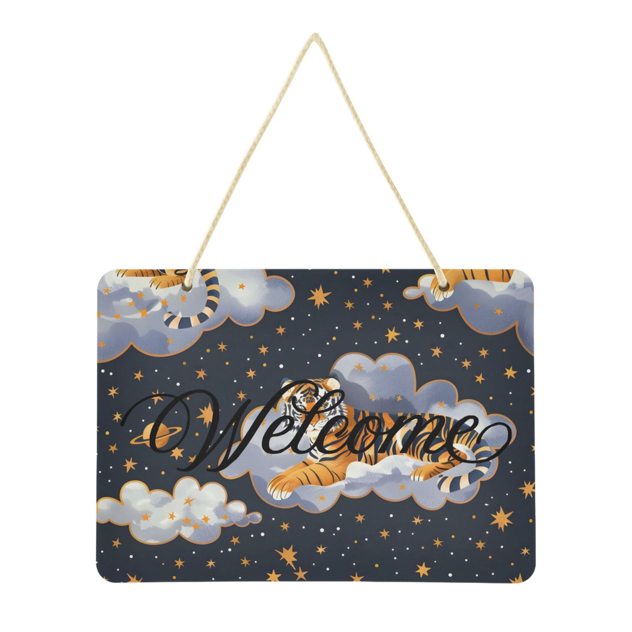 Tiger on Cloud Welcome Sign Front Door PVC 14x10 inch Hanger Hello Sign ...