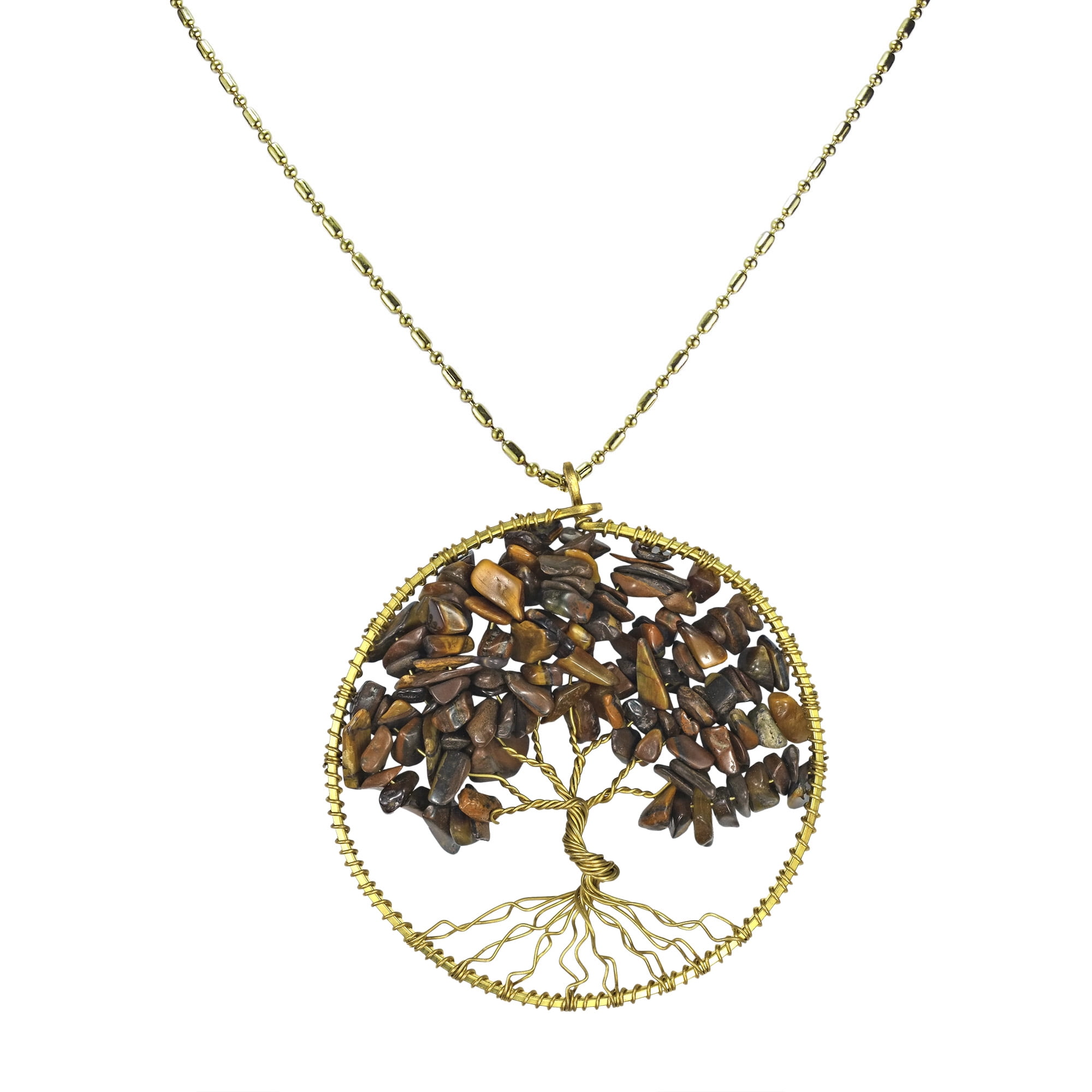 Tiger's Eye Stone Eternal Tree of Life Brass Long Necklace - Walmart.com
