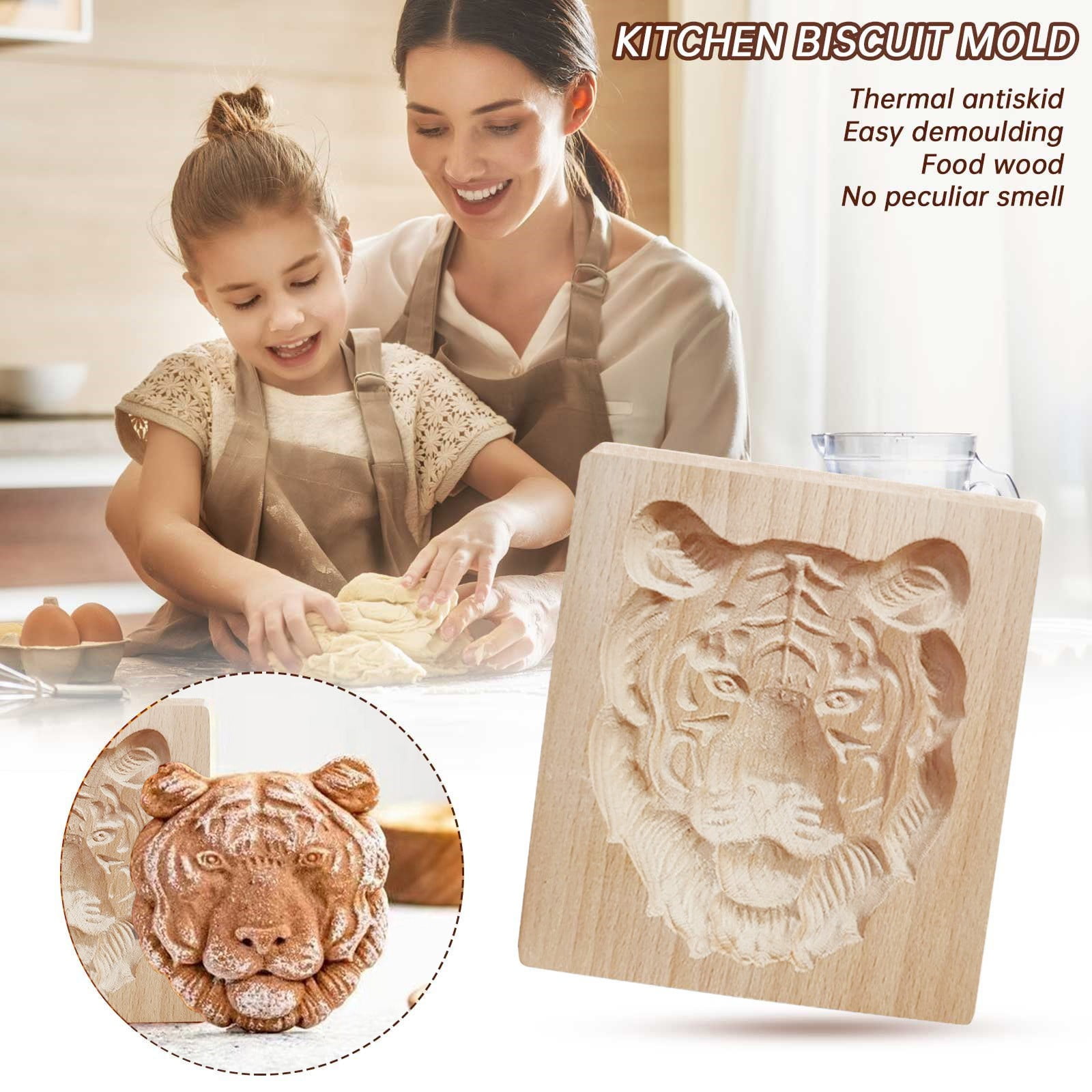 Tiger's Head Wooden Animal Cookie Molds Press Type Cutter Design Wood ...