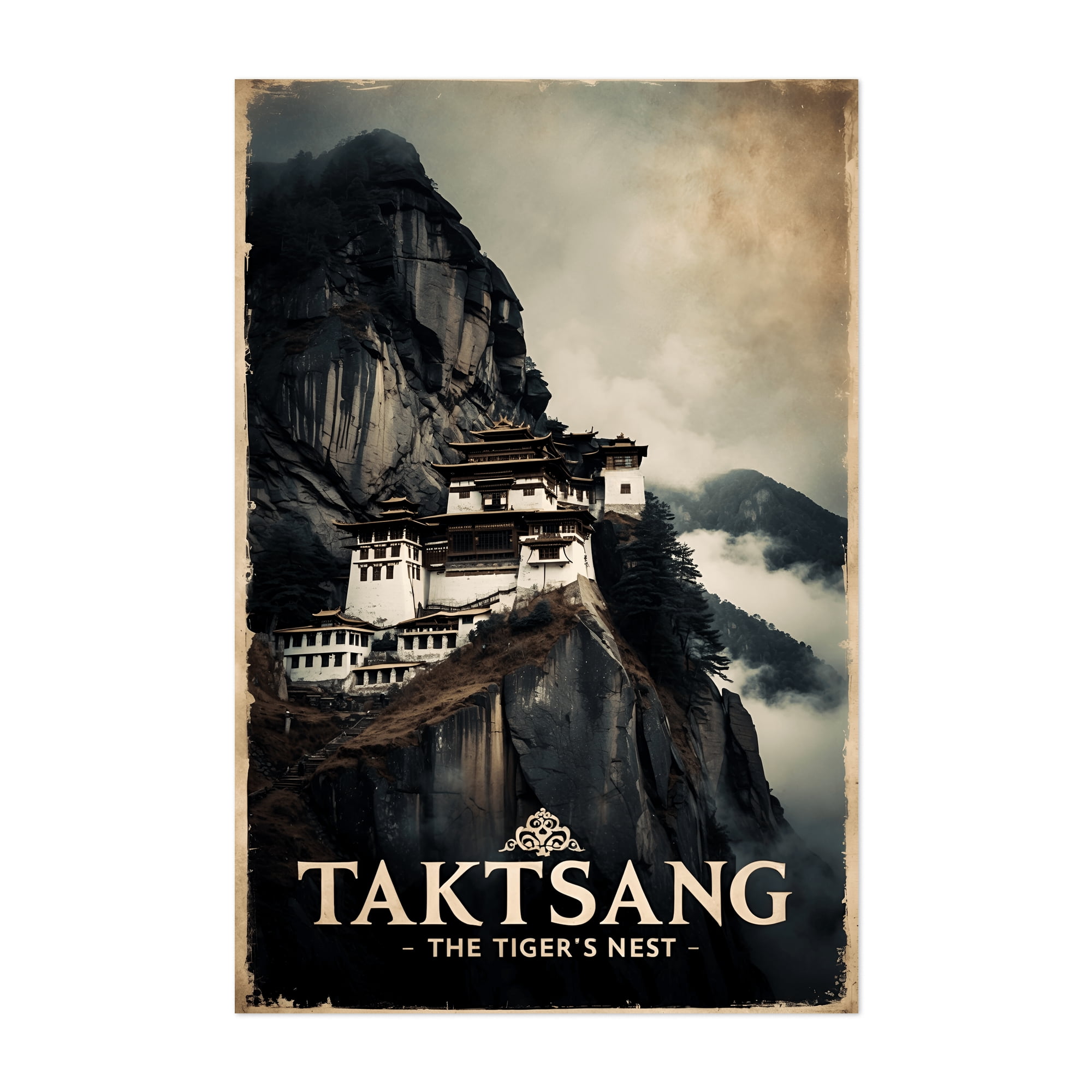 Tiger’s Nest Vintage Travel Poster – Mystical Beauty of Bhutan - Paro ...