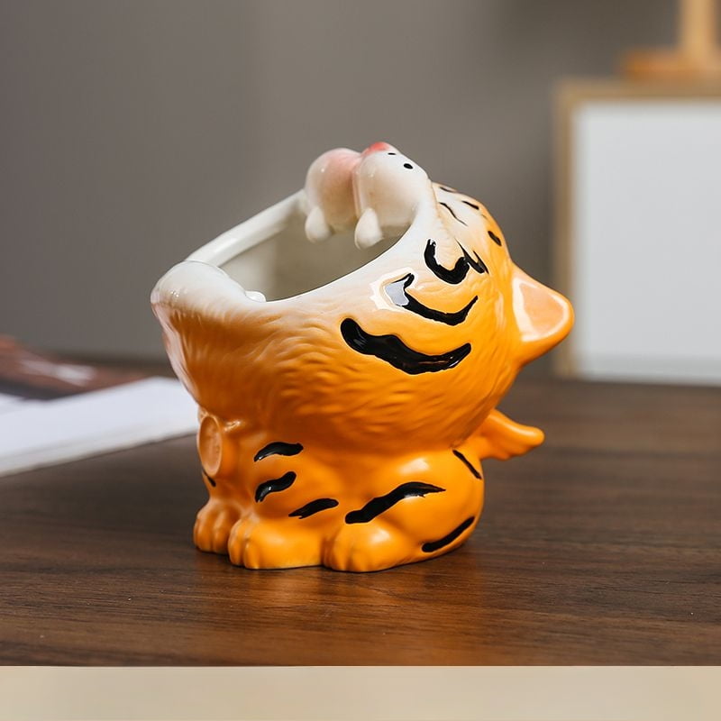 Tiger tiger pen holder cartoon tiger Chinese zodiac tiger mascot office ...