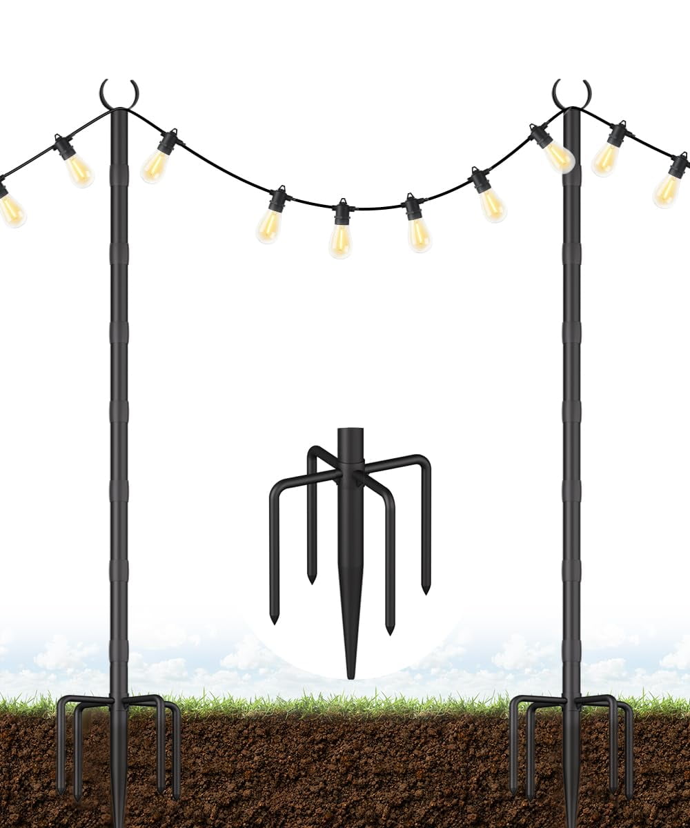 Tigerden 10Ft String Light Poles for Grass & Soil, Outdoor Light Stand ...
