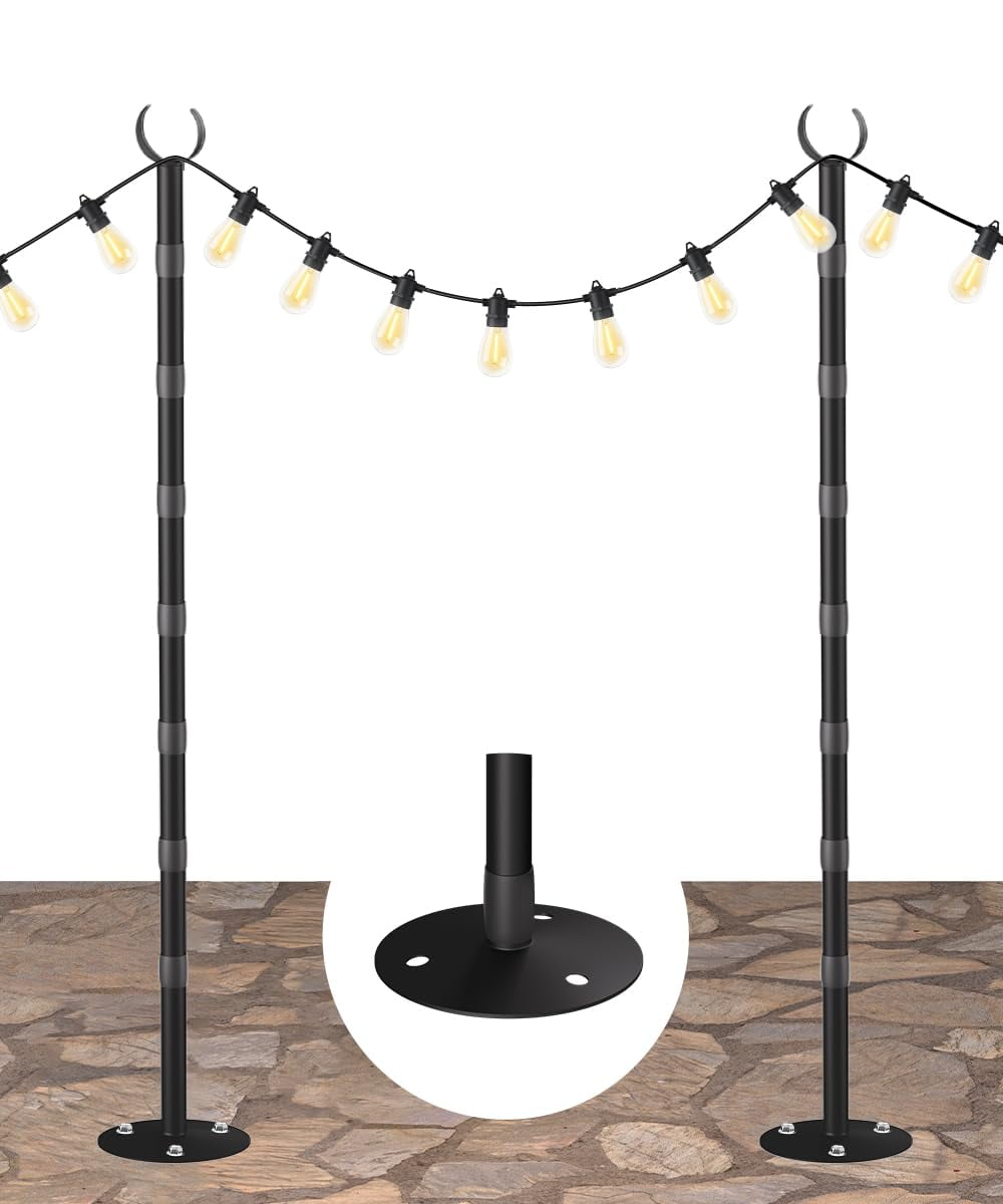 Tigerden 10Ft String Light Poles for Hard Surfaces, Outdoor Light Stand ...