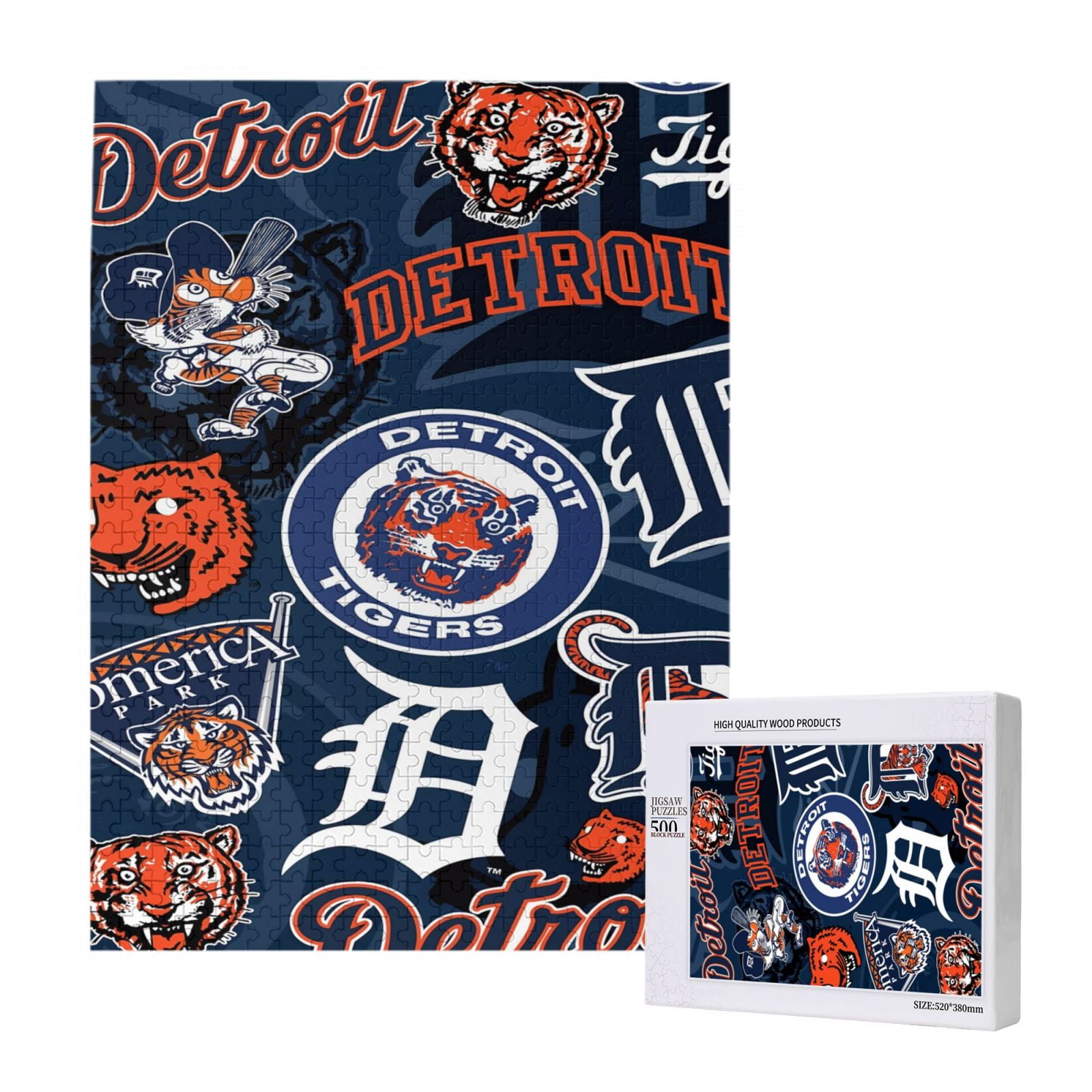 Tigers Baseball Team Custom 500 Piece Adult Wooden Jigsaw Puzzle with ...