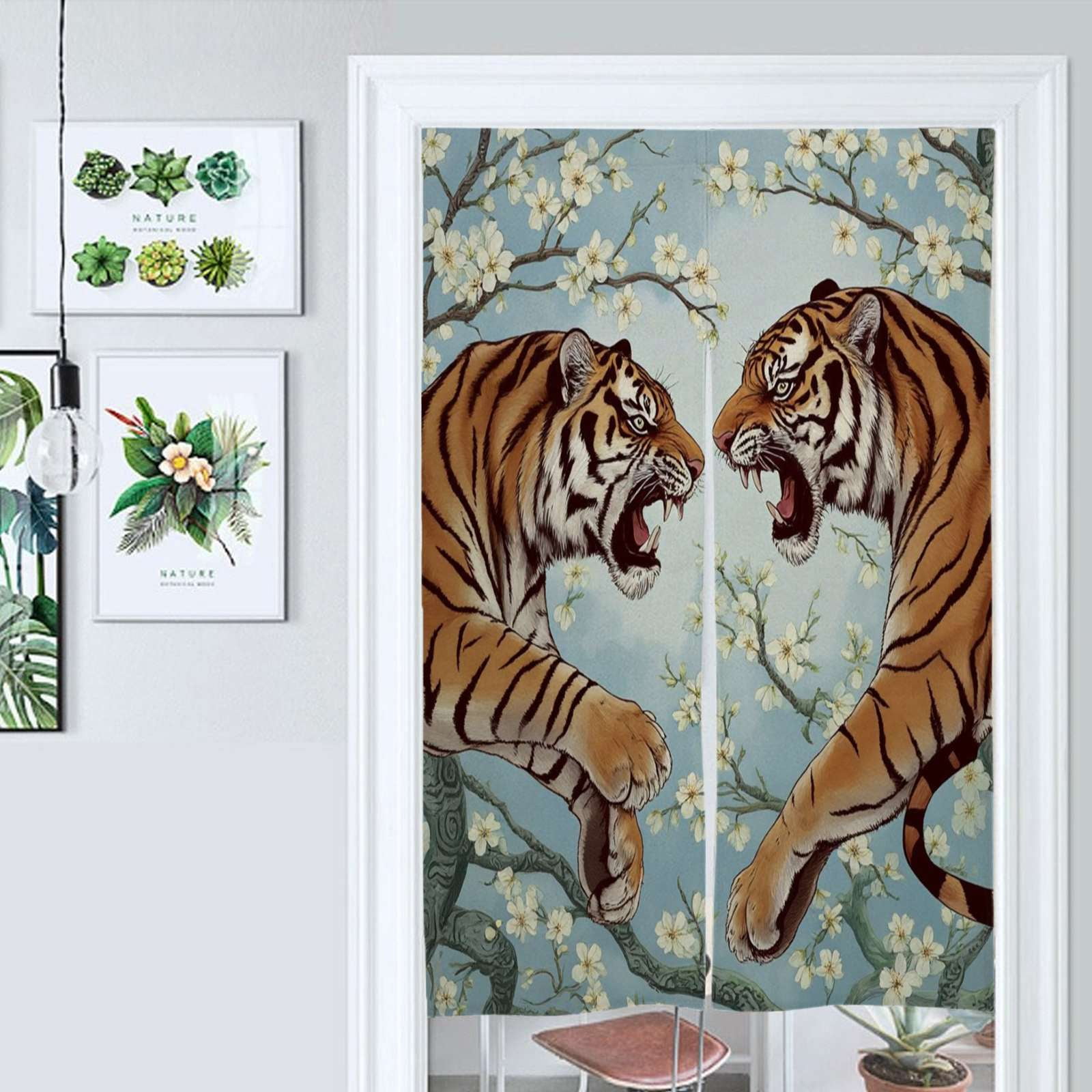 Tigers Clashing Blossoms Bloom Serene Door Curtain Nordic Living Room ...
