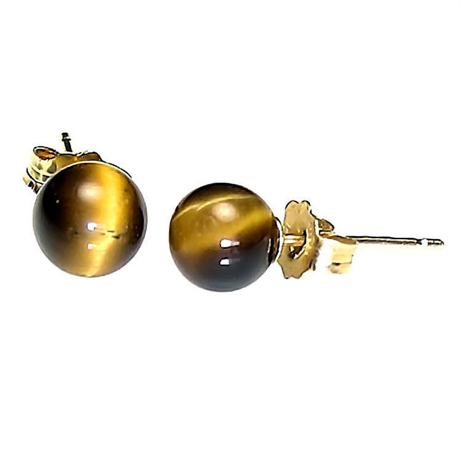 14K Yellow Gold Solid Posts, Tigers Eye 6mm Ball Stud Earrings ...