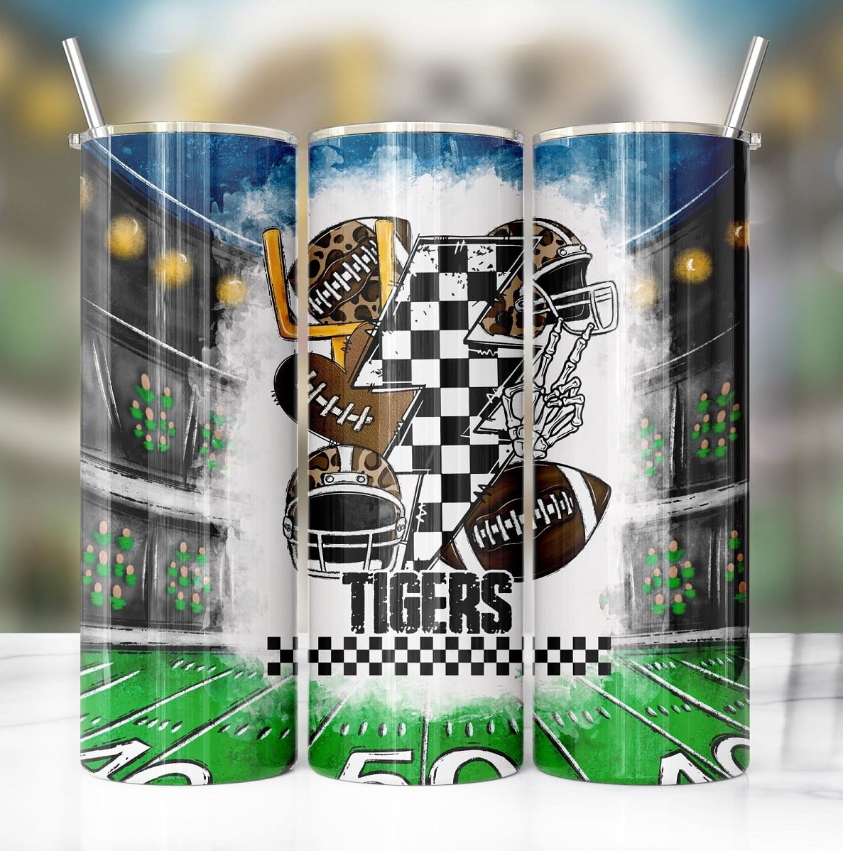 Tigers School Team Mascot Preppy Football 20 Oz Skinny Metal Tumbler w ...