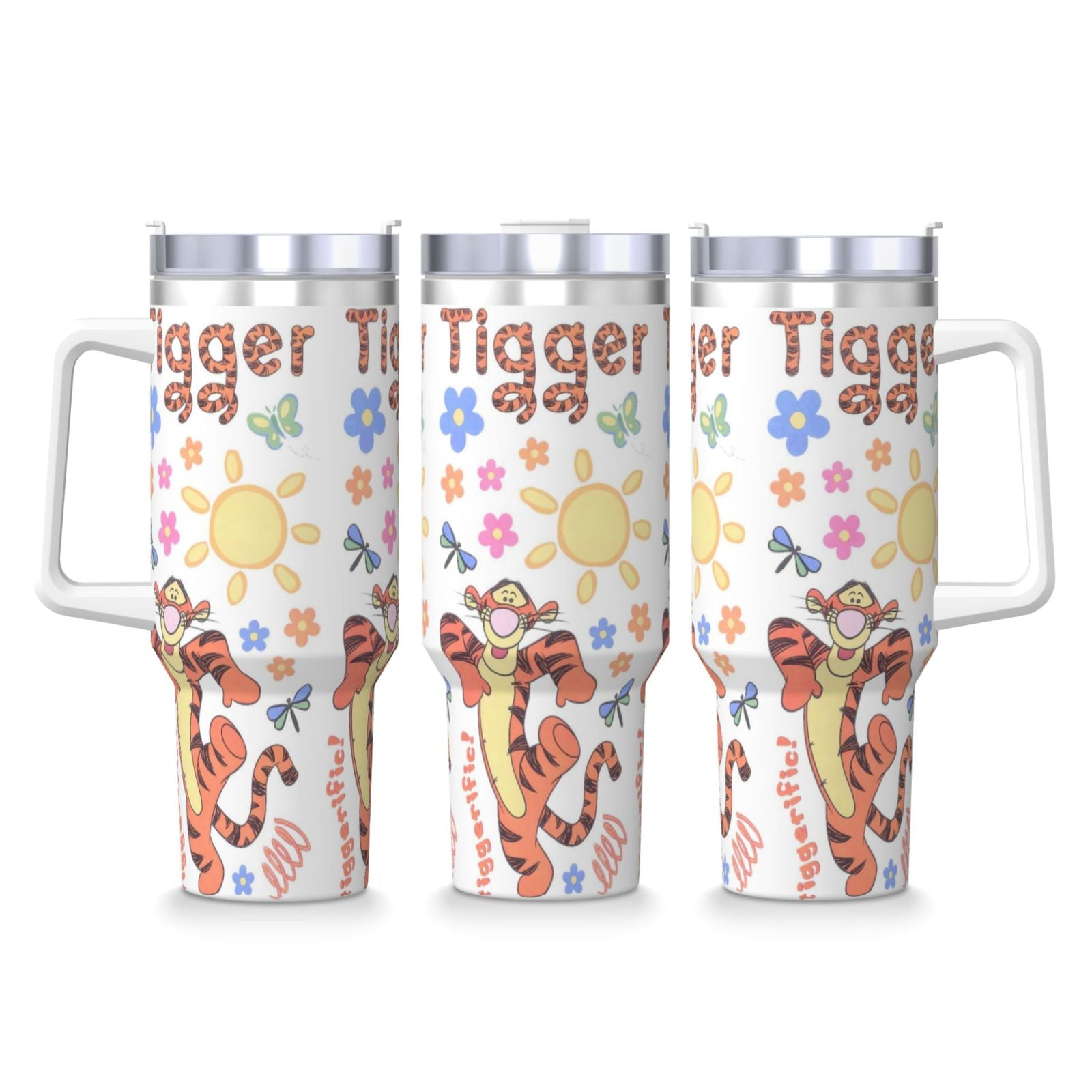 Tigger 40 OZ Ice Bully Cup with Handle Straw Lid, Double Wall Stainless ...