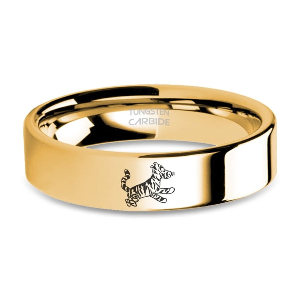 Tigger Pooh AA Milne Engraved Yellow Gold Tungsten Wedding Band, 6mm ...